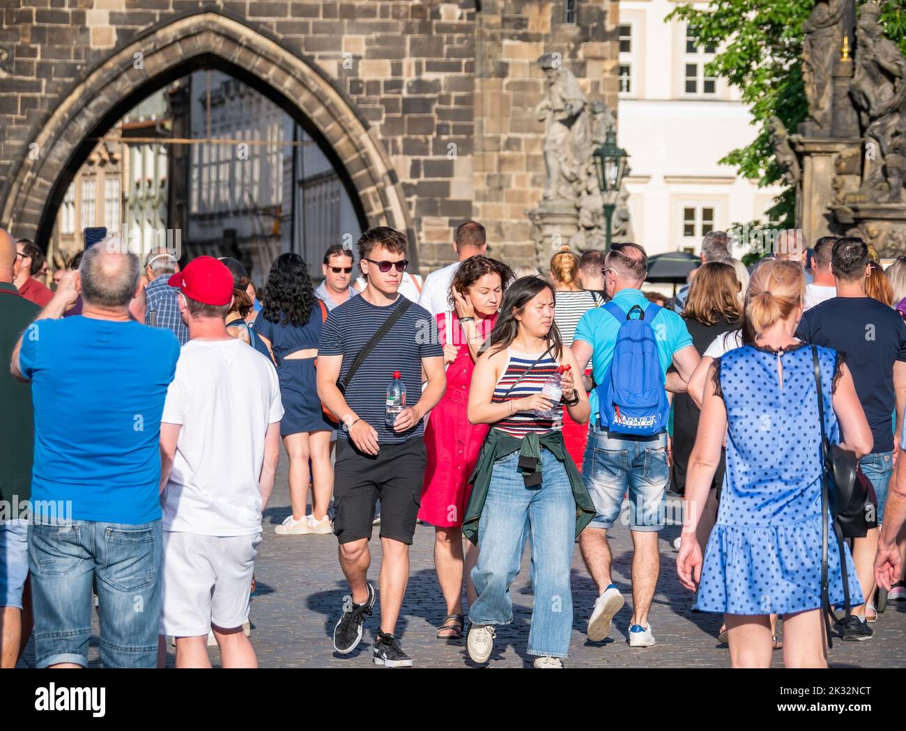 Prague, Czech Republic - June 2022: Crowds of tourist people walking ...