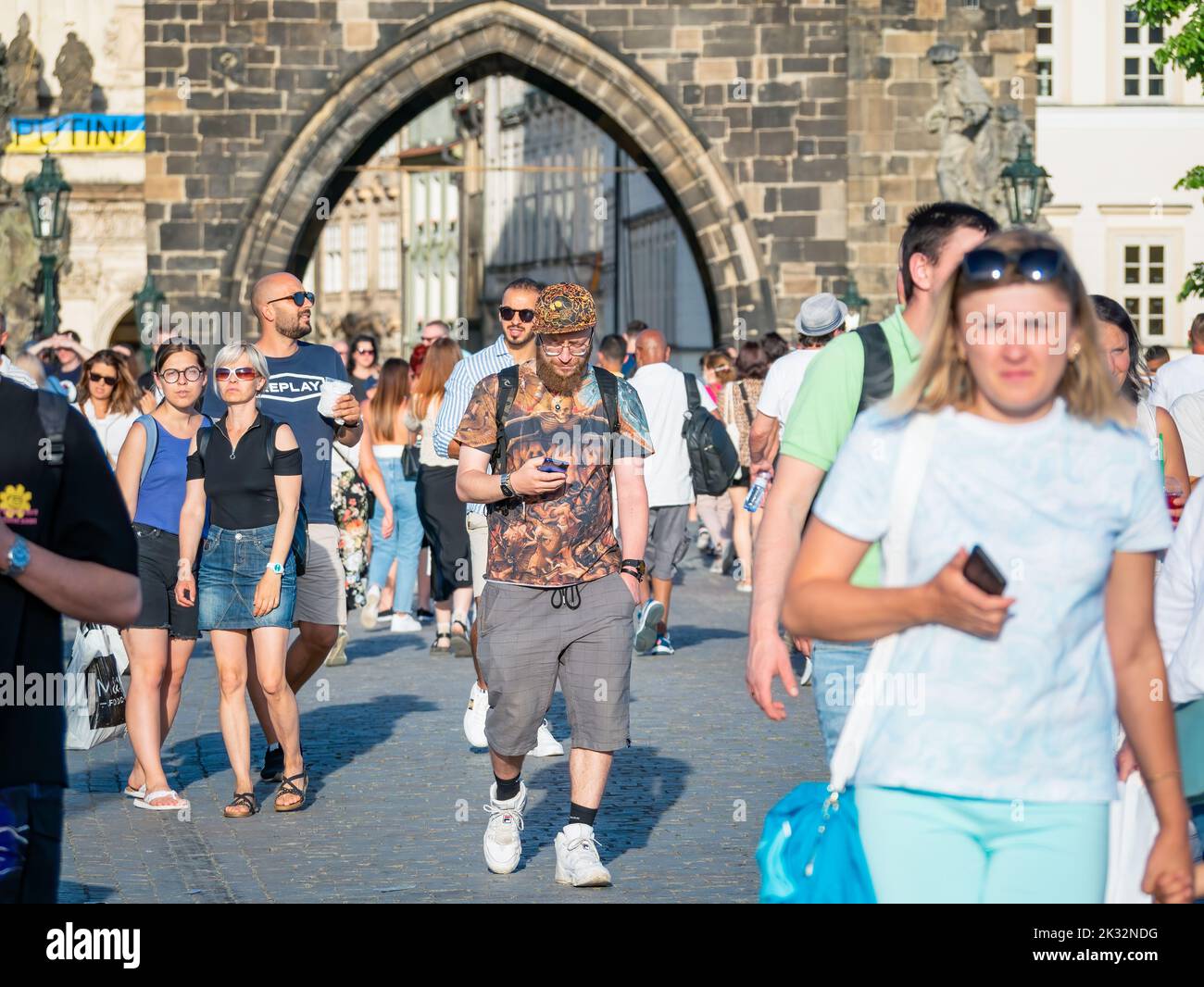 Prague, Czech Republic - June 2022: Crowds of tourist people walking ...