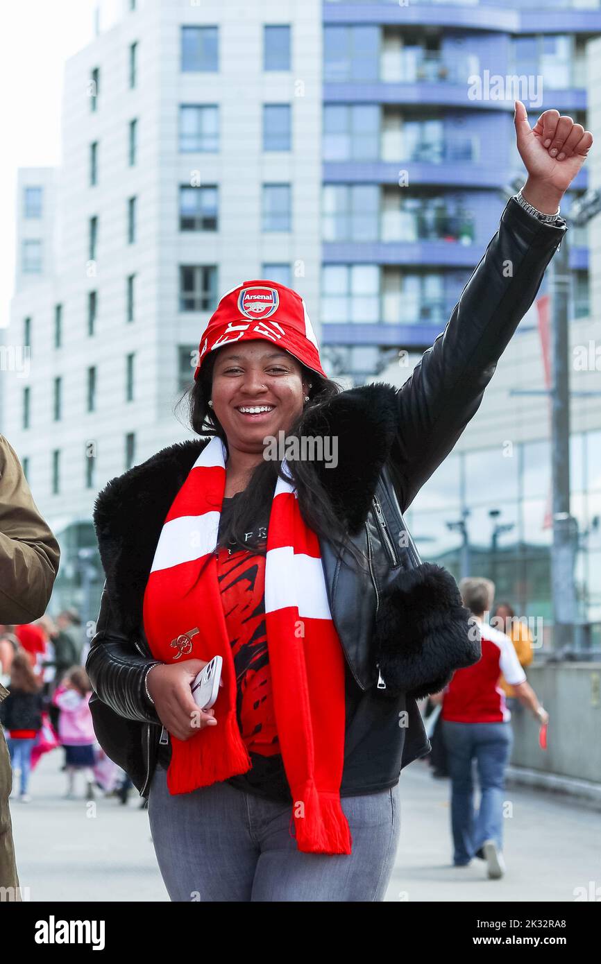 Arsenal fans arrive at the Emirates Stadium ahead of the Barclays Women ...