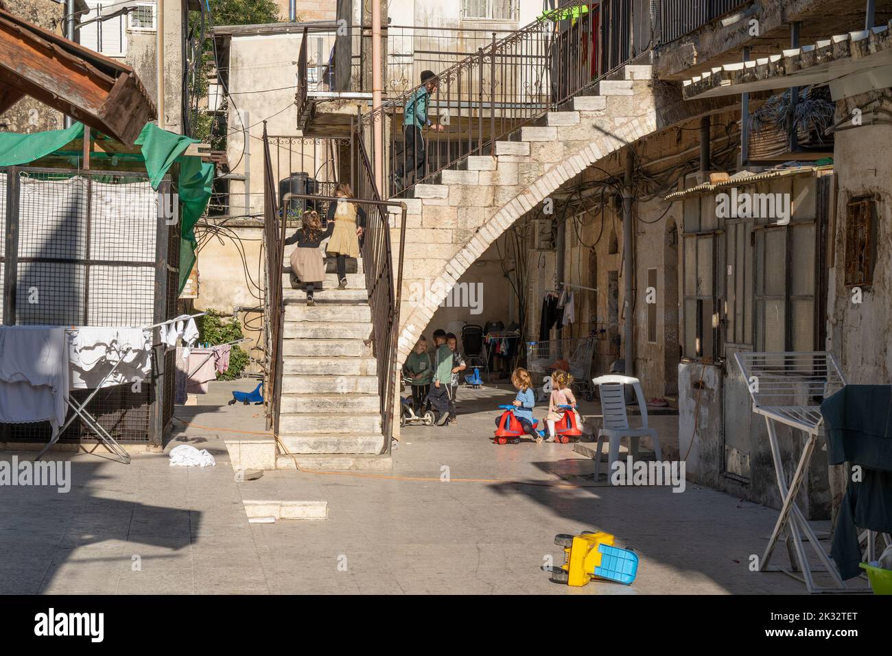 Jerusalem, Israel - July 7th, 2022: Jewish orthodox children playing in ...