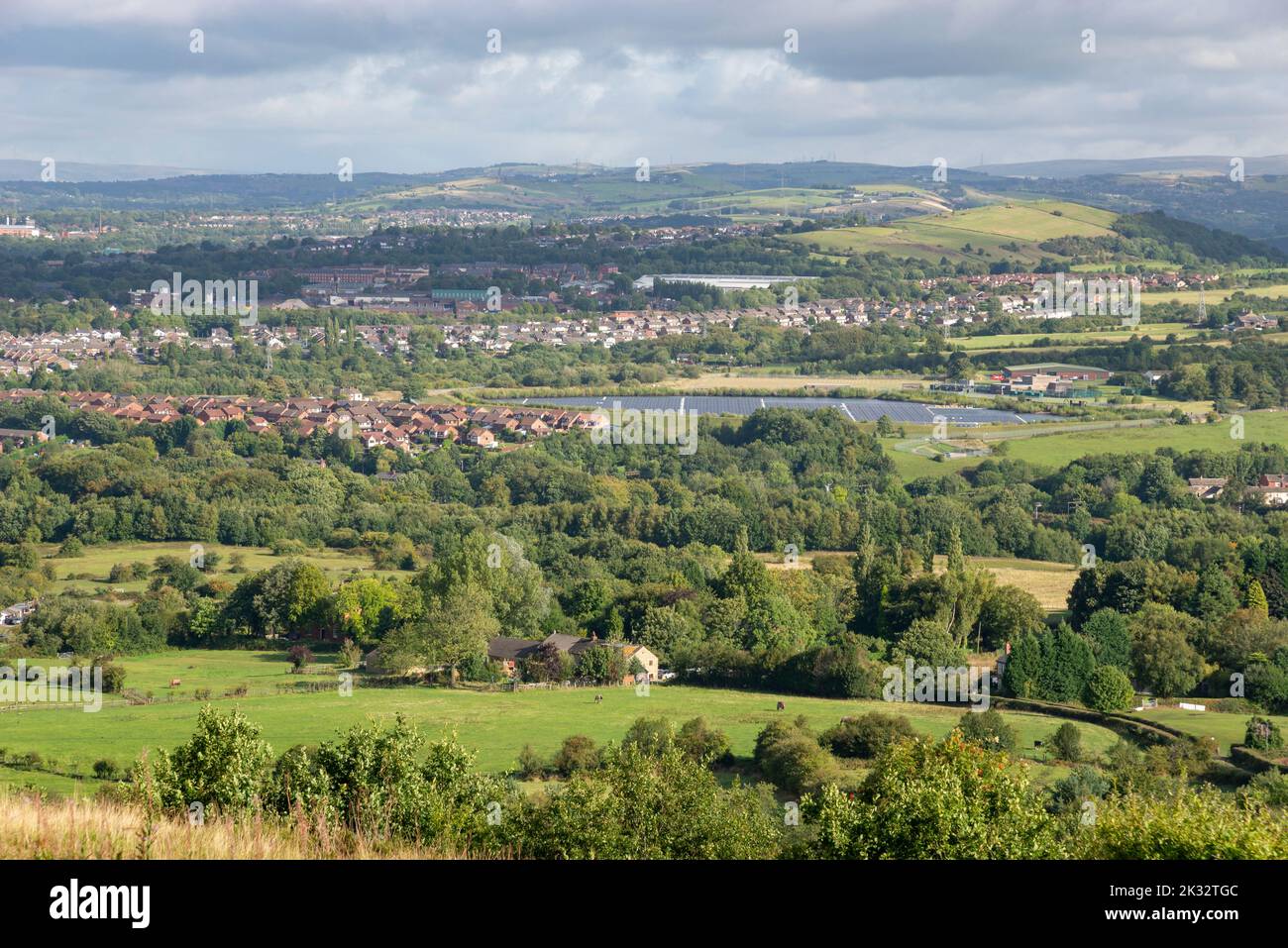 View of Godley from Werneth Low country park near Hyde in Tameside ...