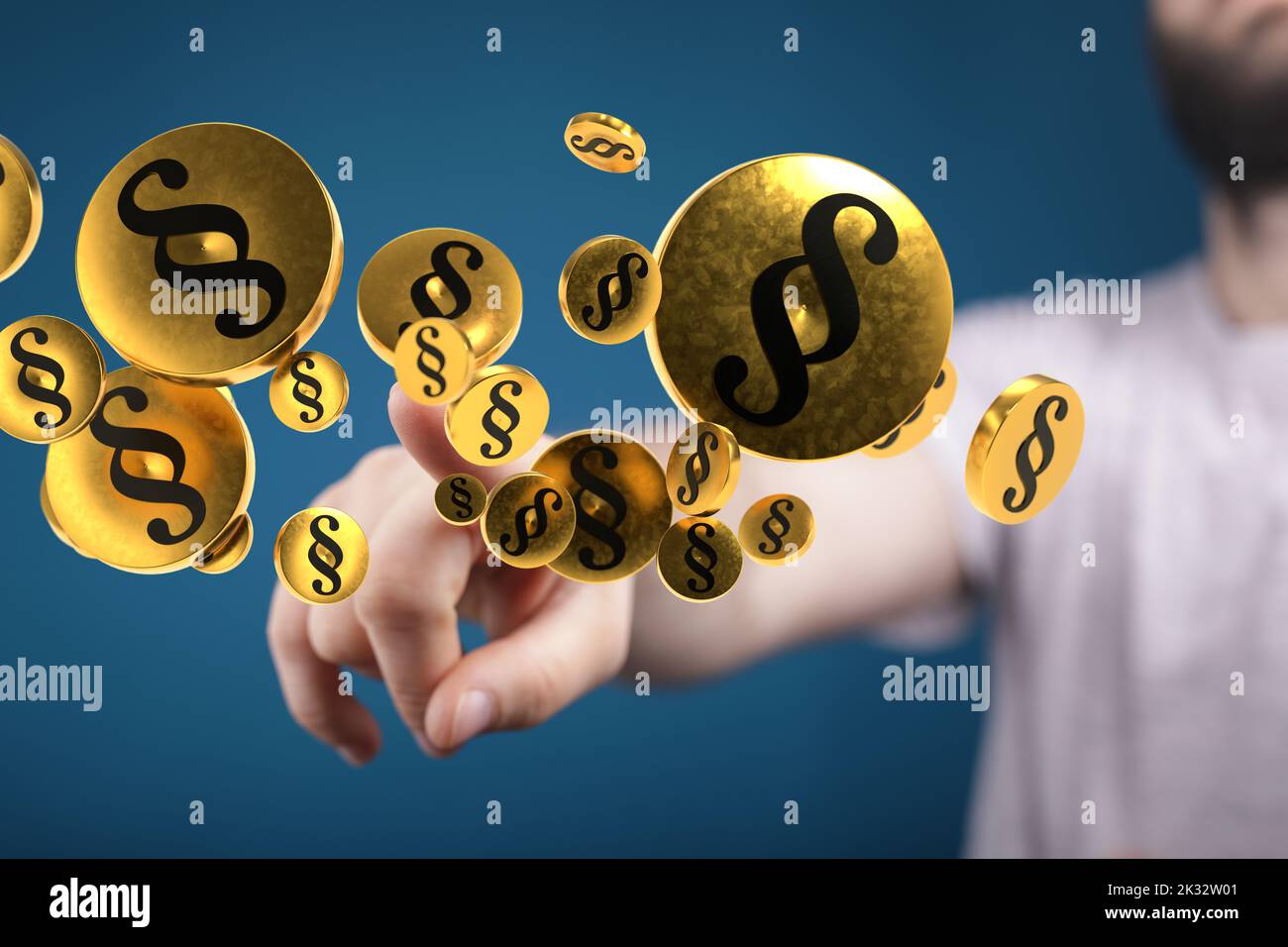 The male man holding the paragraph symbols with his fingers ...