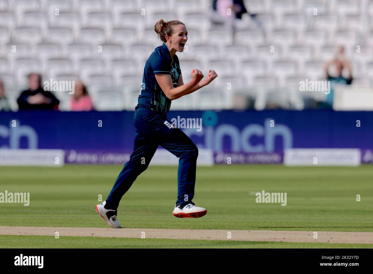 London, UK. 24 September 2022. England’s Kate Cross celebrates after ...