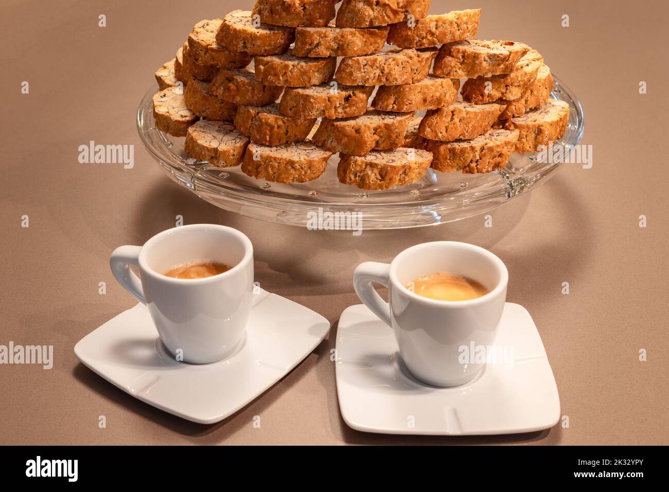 Traditional Italian almond cookies Cantucci and two cups of Italian ...