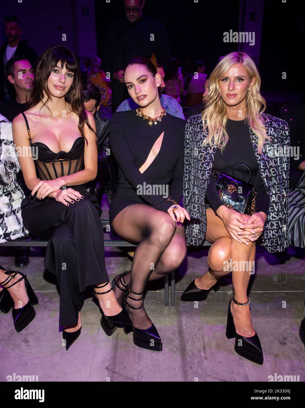 Camila Morrone , Lily James , Nicky Hilton Milan Fashion Week - Women S/S 2023 Versace Fashion ...