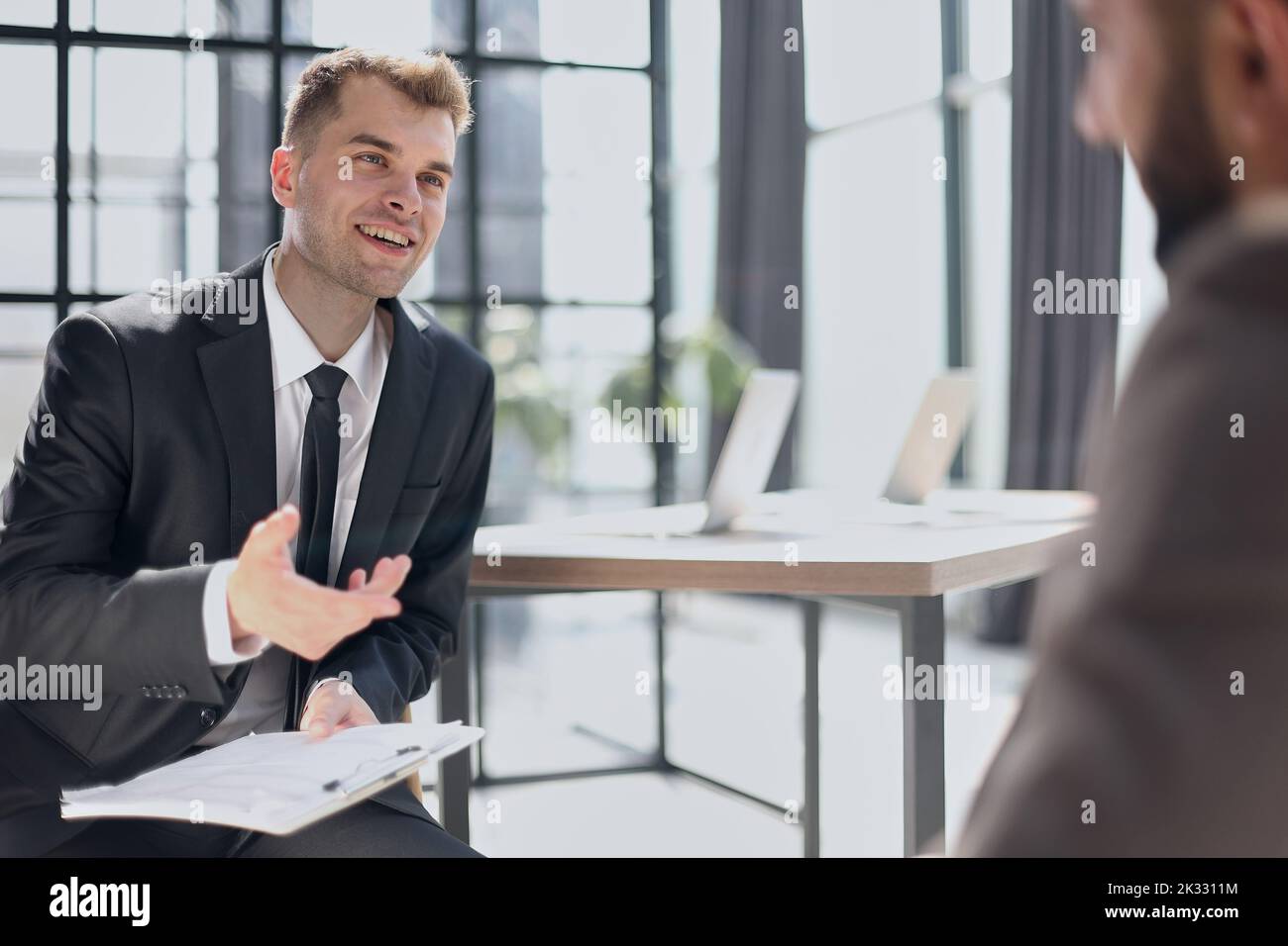 Job interview, businessman listen to candidate answers Stock Photo - Alamy
