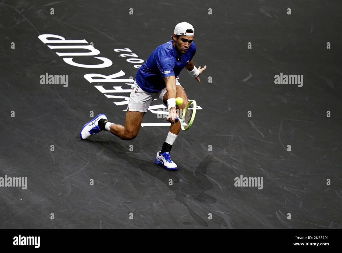 Team Europe's Matteo Berrettini in action against Team World's Felix Auger Aliassime on day two ...
