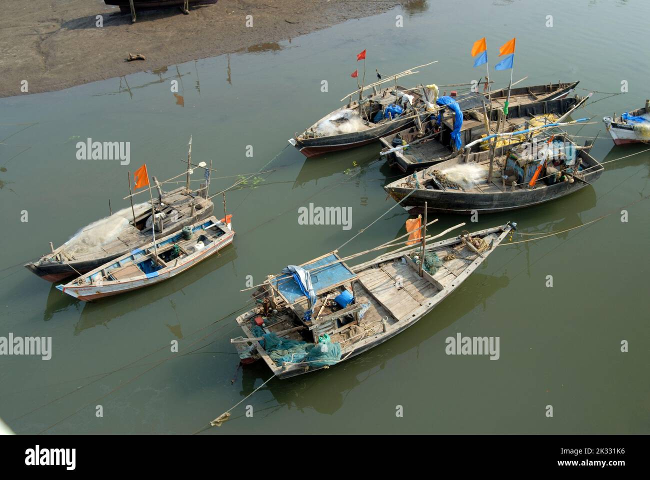 Fishing boats parked at at Anjarla creek taluka Dapoli district ...