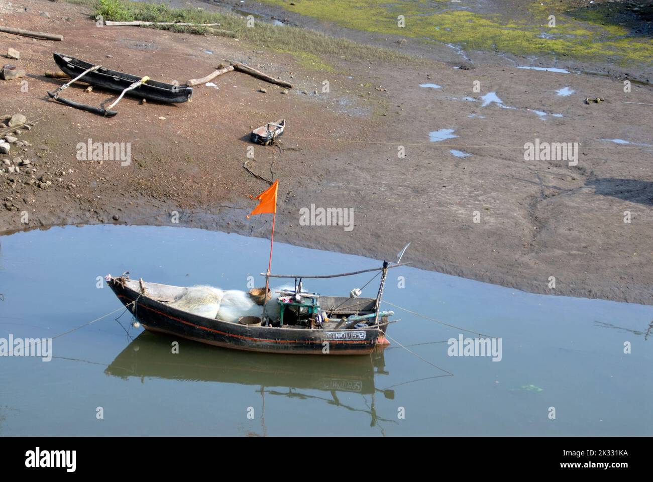 Fishing boats parked at at Anjarla creek taluka Dapoli district ...