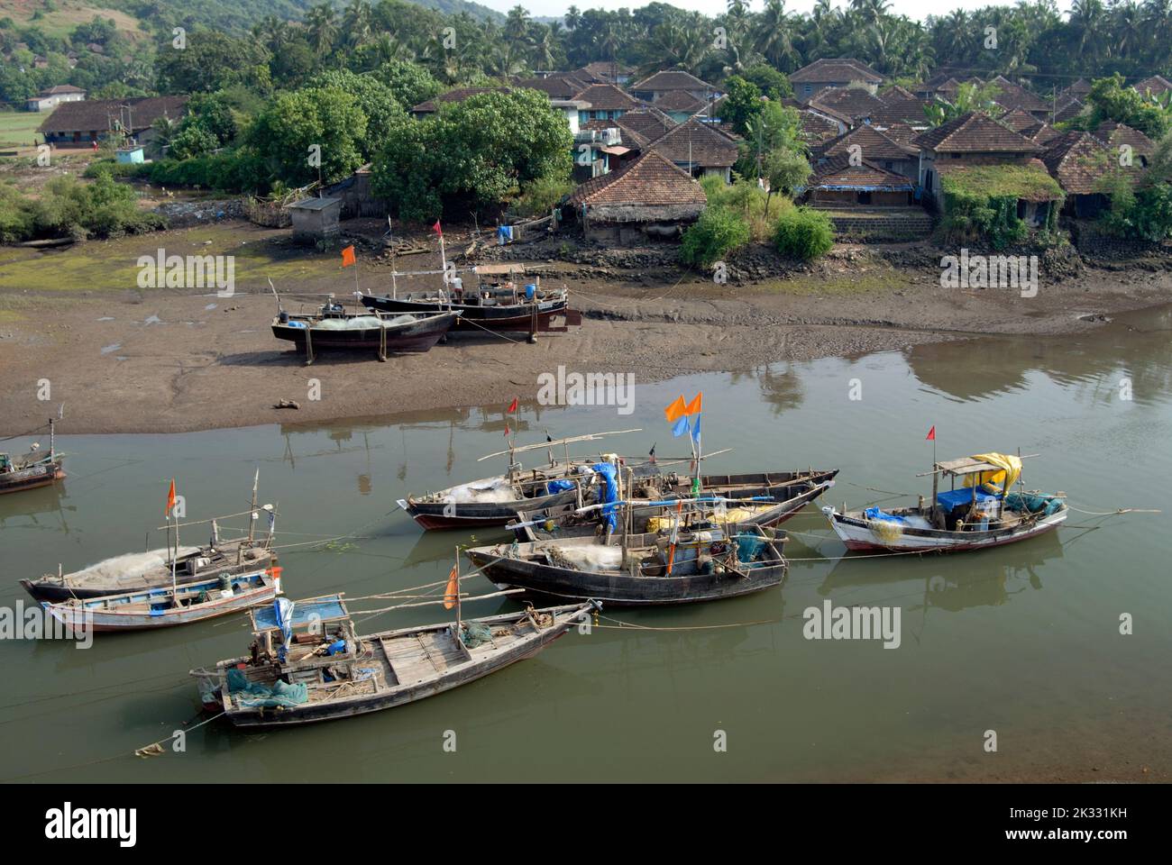 Fishing boats parked at at Anjarla creek taluka Dapoli district ...