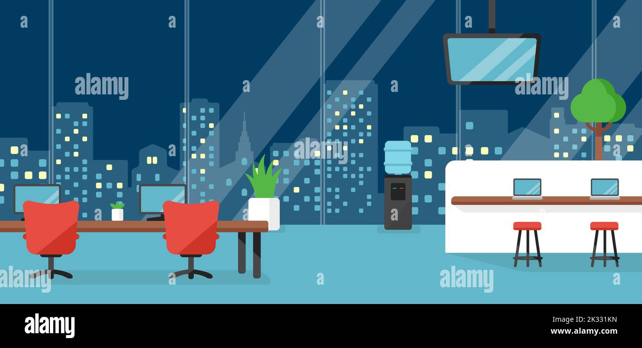 Modern office horizontal vector illustration (evening Stock Vector ...