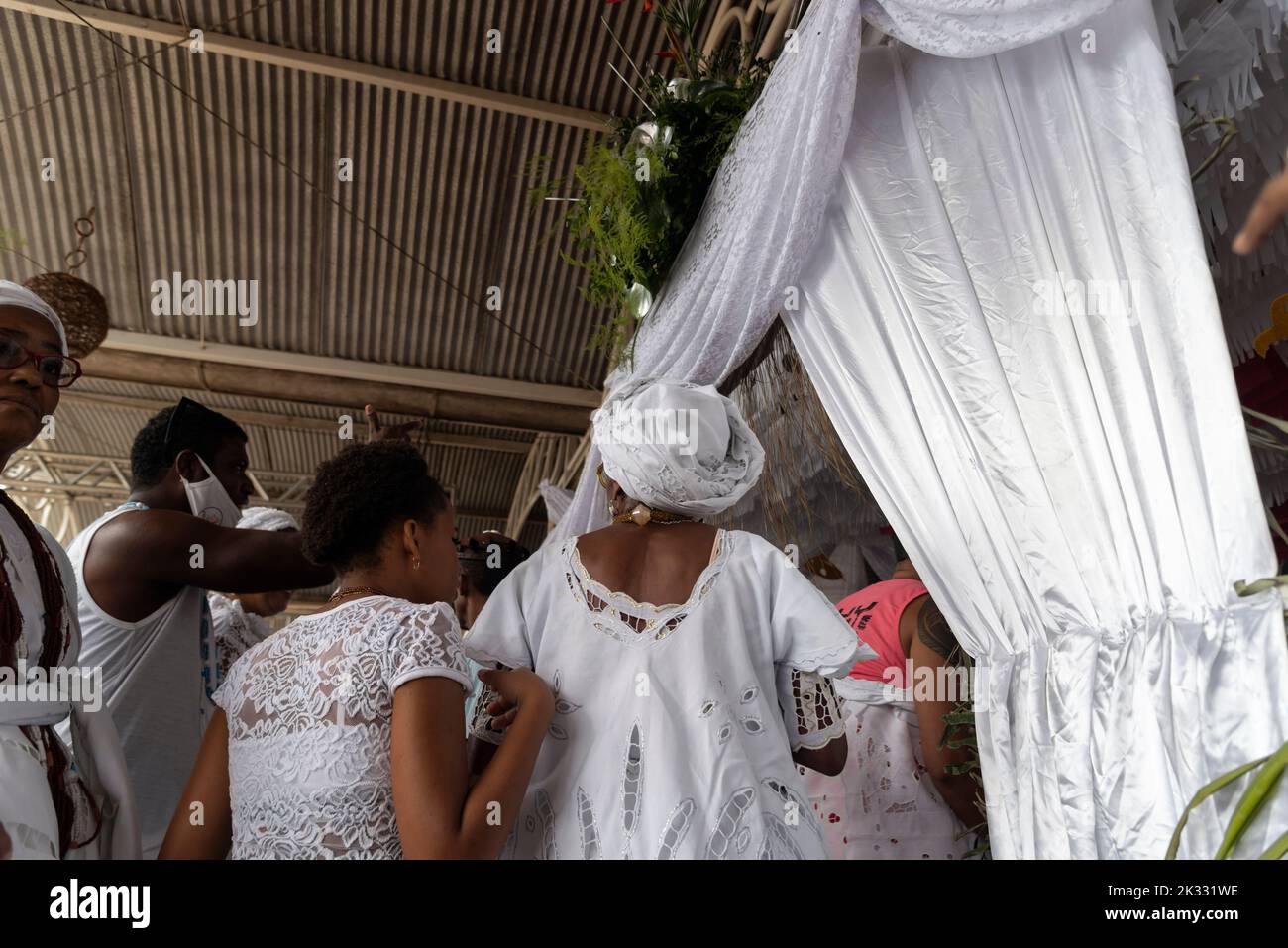 A closeup of the Members of the Candomble religion during a religious ...