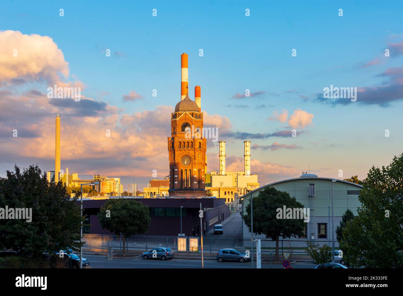 Wien, Vienna: water tower of former gas works Simmering, power station ...