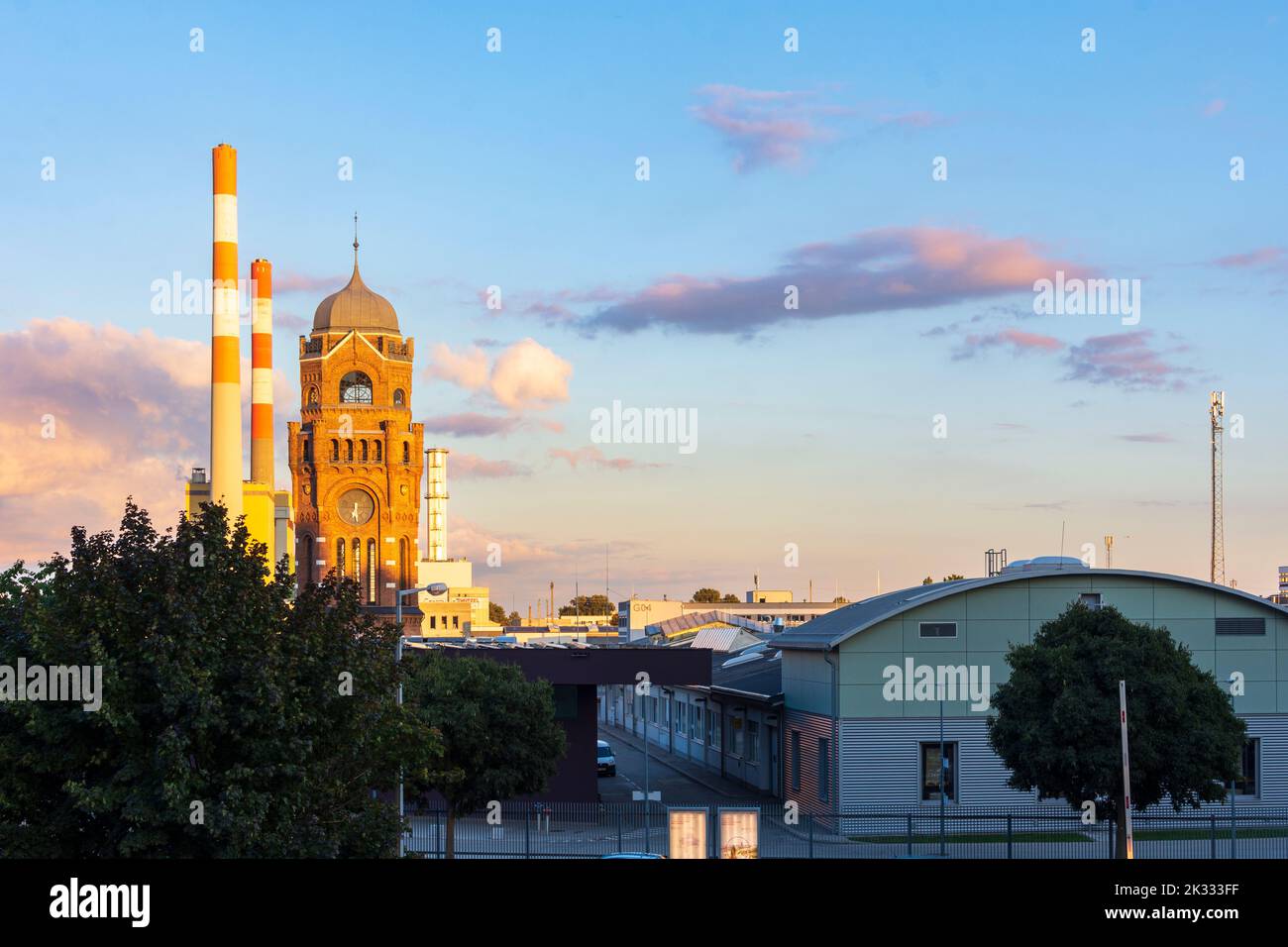 Wien, Vienna: water tower of former gas works Simmering, power station ...