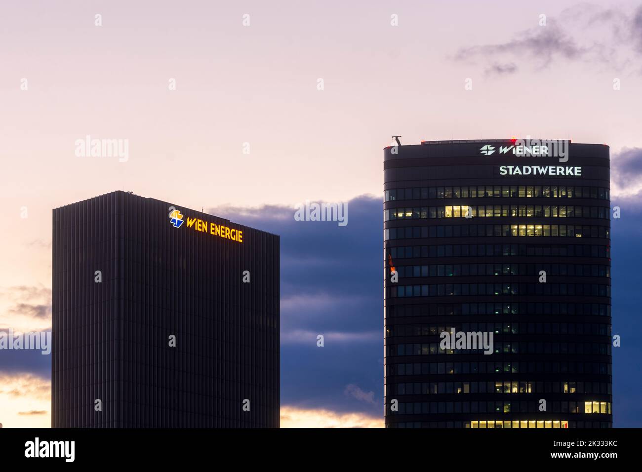 Wien, Vienna: Wien Energie headquarters tower with logo, Orbi Tower ...