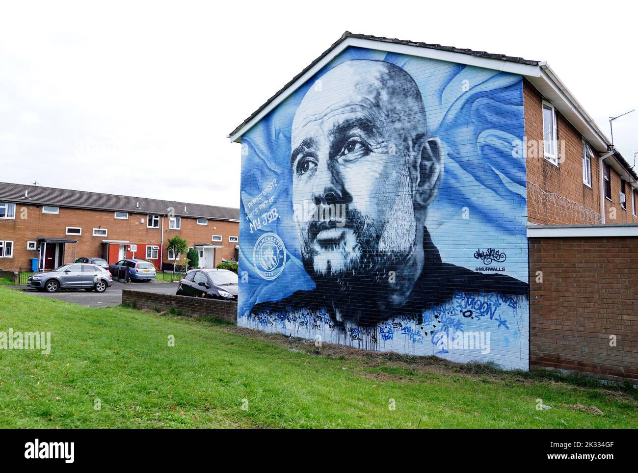 A mural of Manchester City manager Pep Guardiola, Ashton New Road ...
