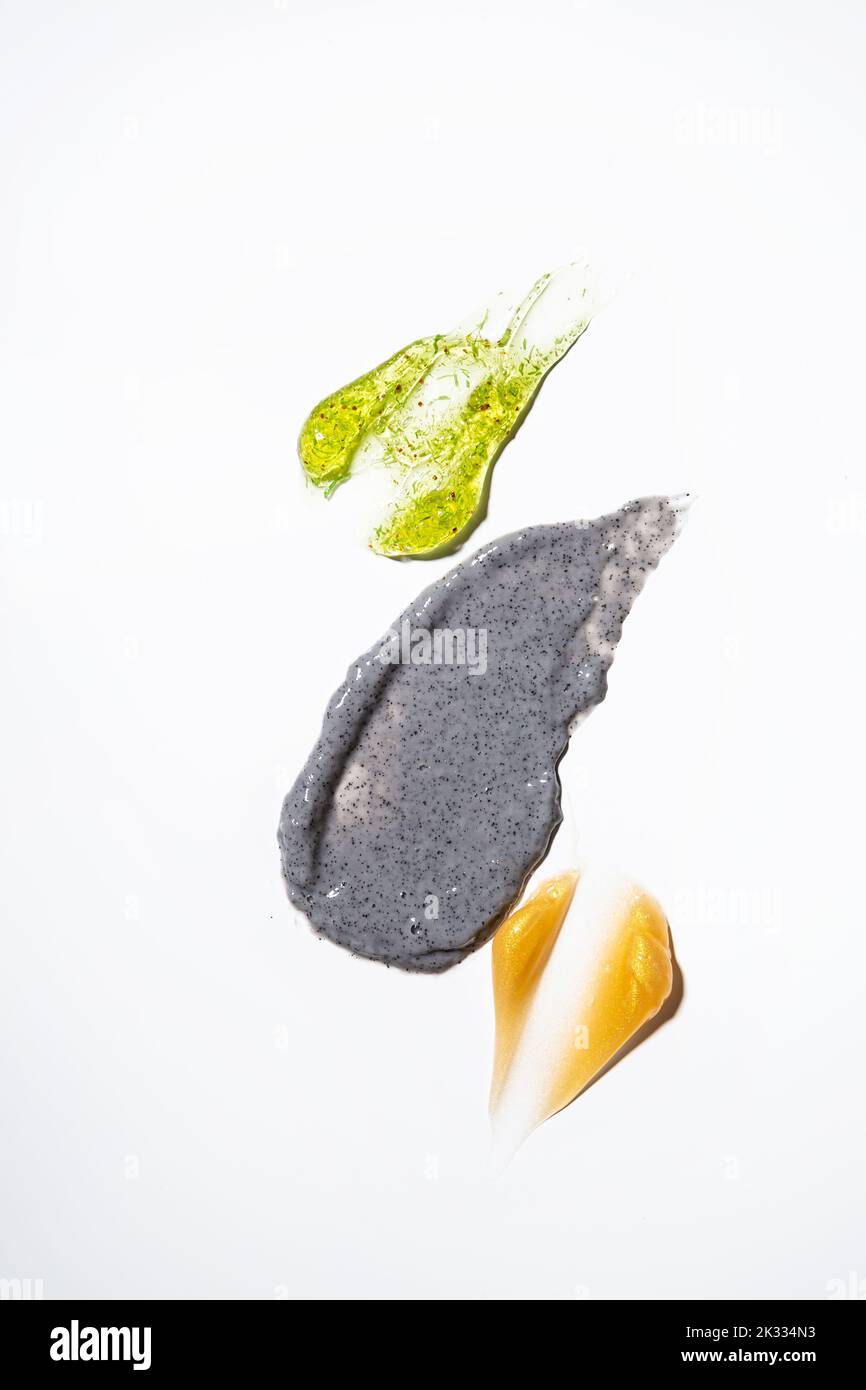 Cream gel scrub texture swatches. Facial creme, foam, gel or body ...