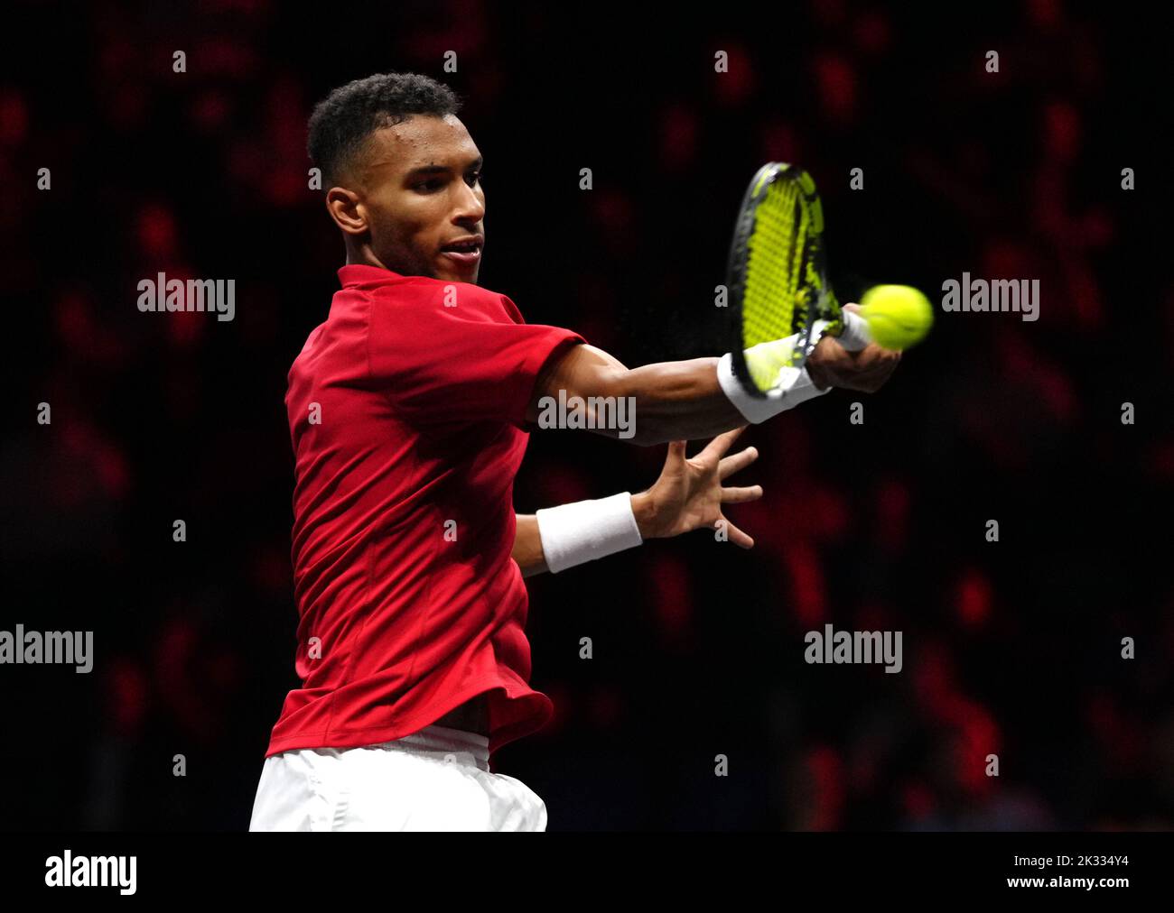 Team World's Felix Auger Aliassime in action against Team Europe's ... Team World's Felix Auger Aliassime in action against Team Europe's ...