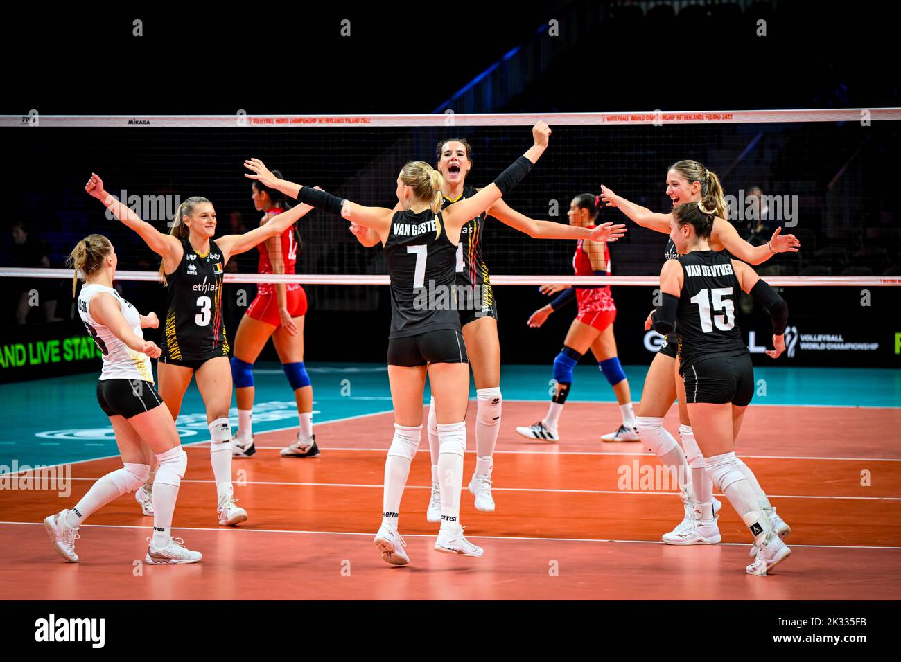 Belgian Yellow Tigers celebrate after winning a volleyball game between ...