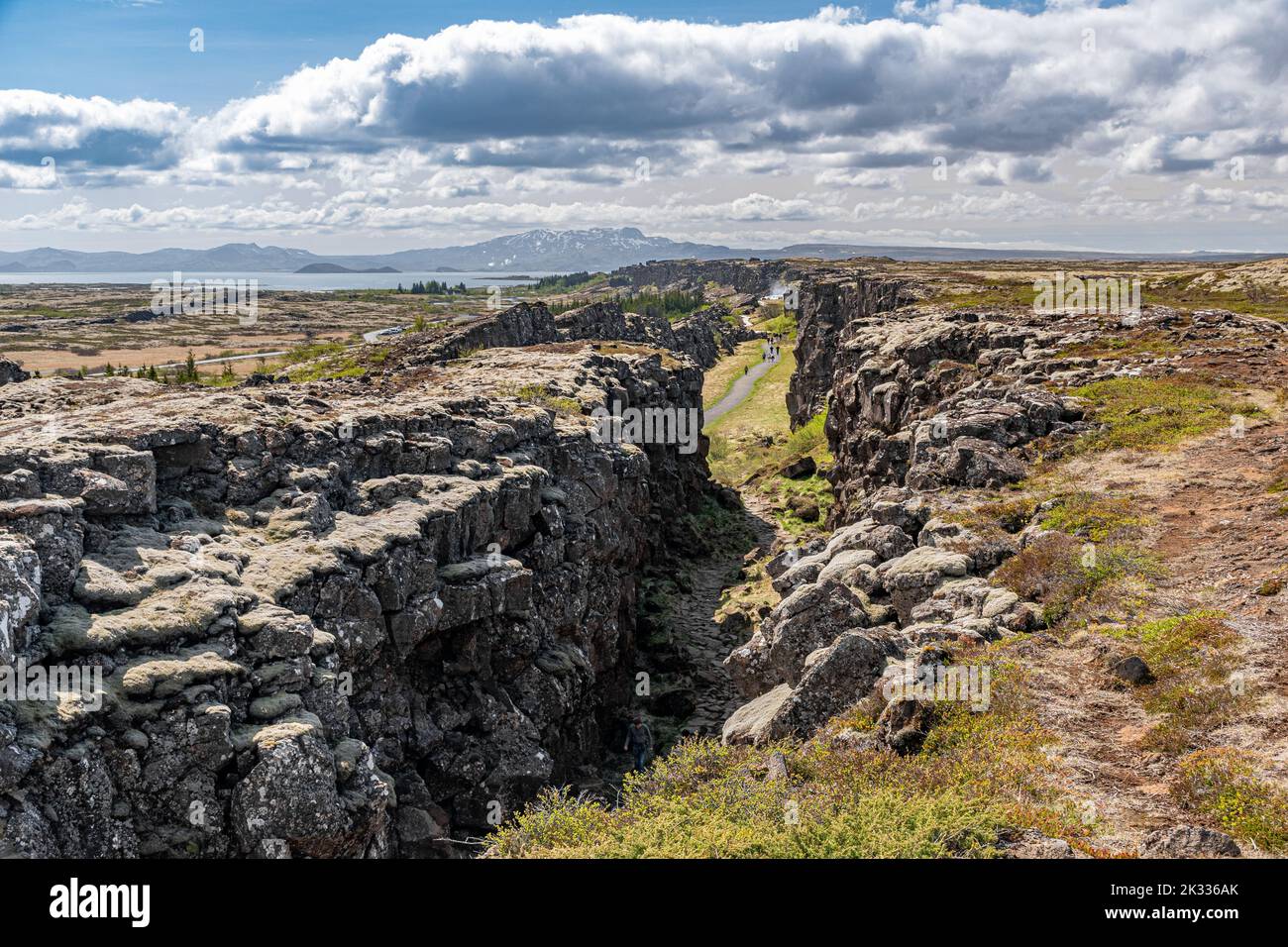 Panoramic view of the Almannagja rift valley at the Thingvellir ...
