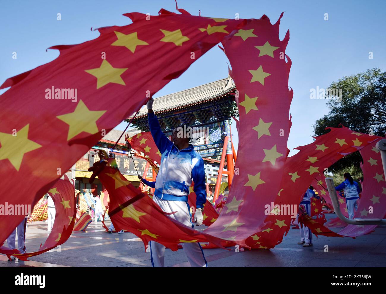 ZHANGJIAKOU, CHINA - SEPTEMBER 24, 2022 - Dragon dance lovers perform ...