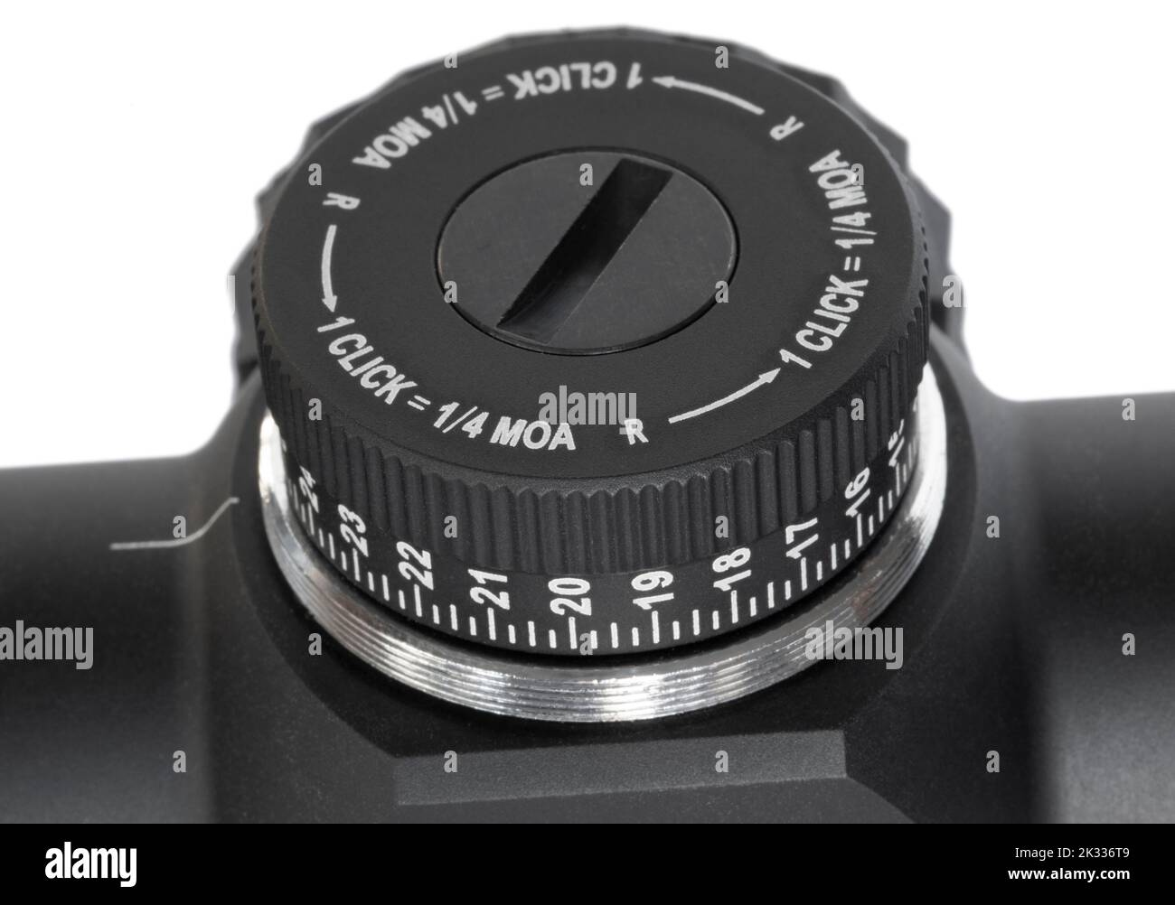Dial to adjust windgage on a rifle sight isolated on a white background ...