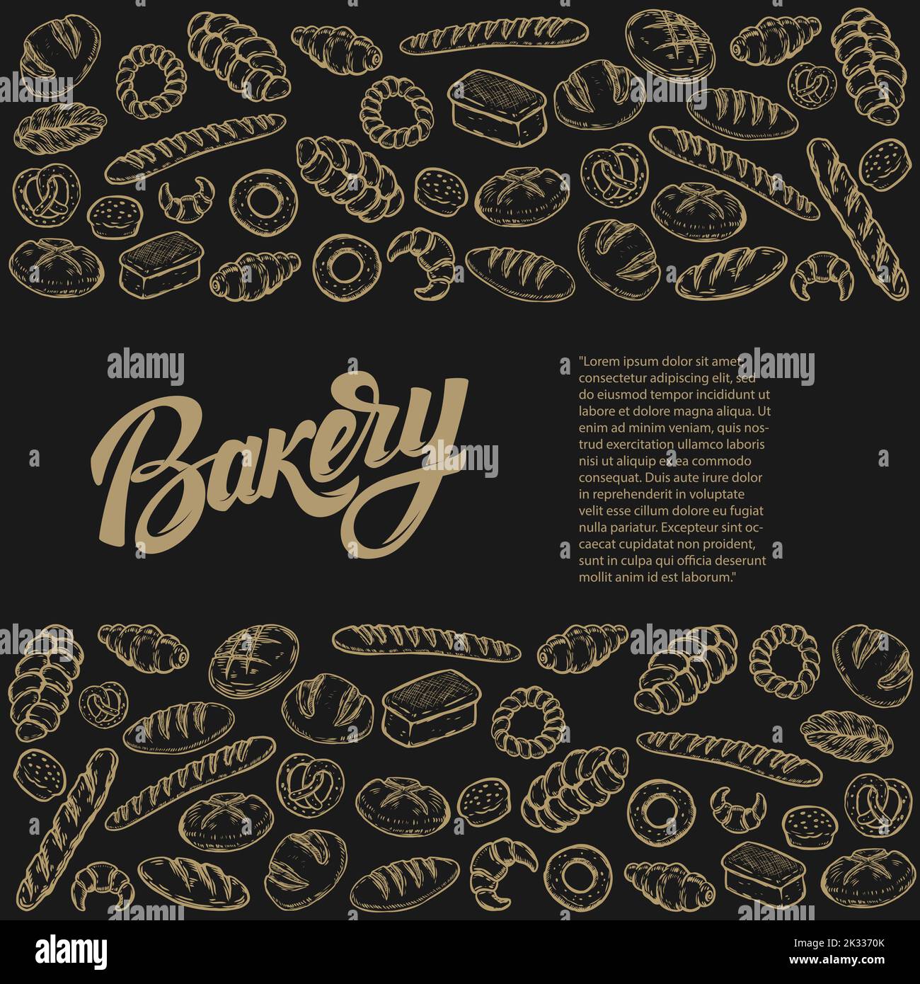 Bakery background with hand drawn bread illustrations. Design element ...