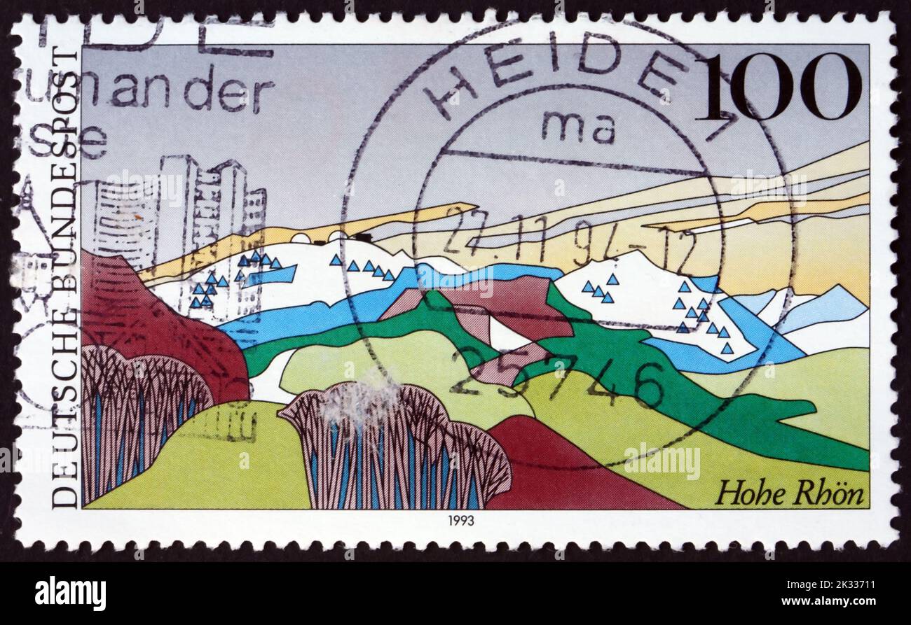GERMANY - CIRCA 1993: a stamp printed in Germany shows Rhon Mountains ...