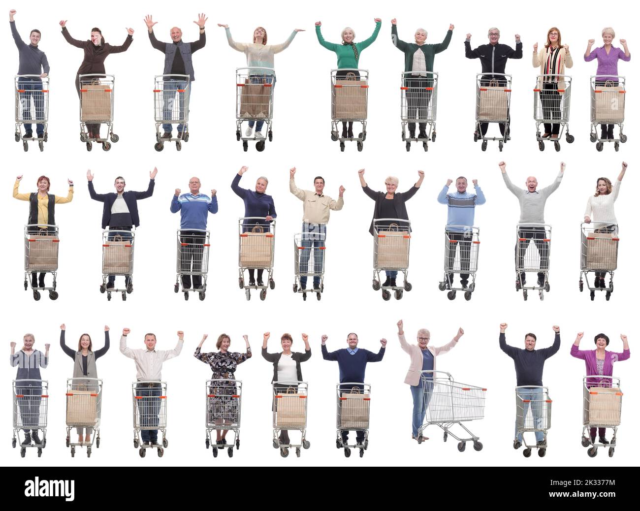 group of people with cart raised their hands up Stock Photo - Alamy