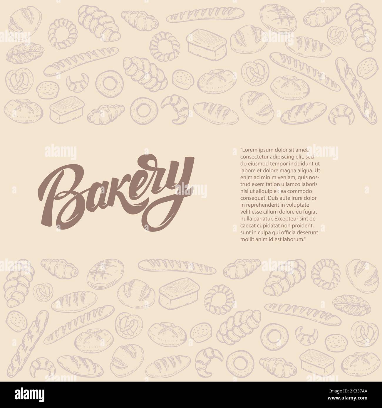 Bakery background with hand drawn bread illustrations. Design element ...
