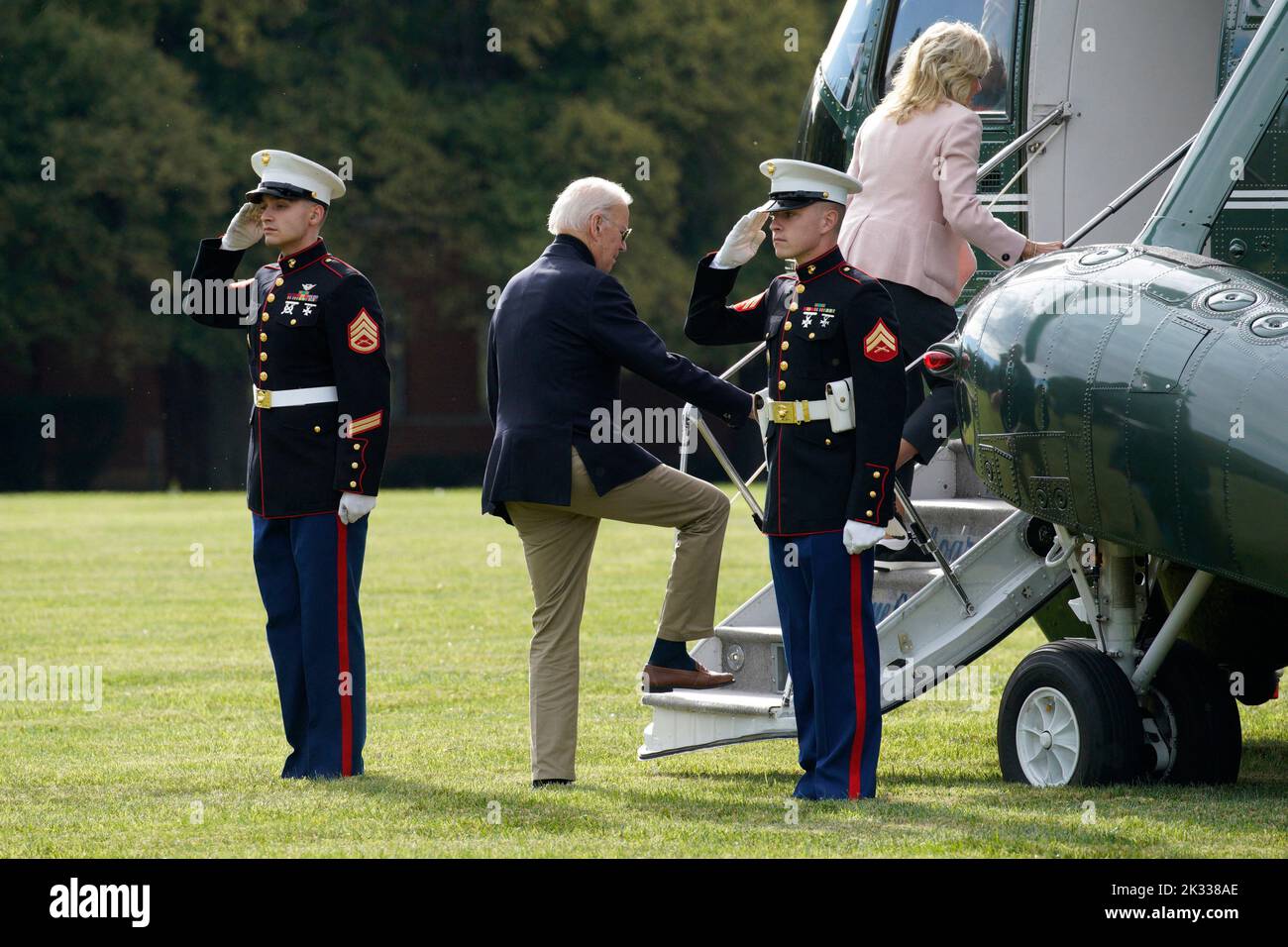 U.S. President Joe Biden with First lady Jill Biden boards Marine One ...