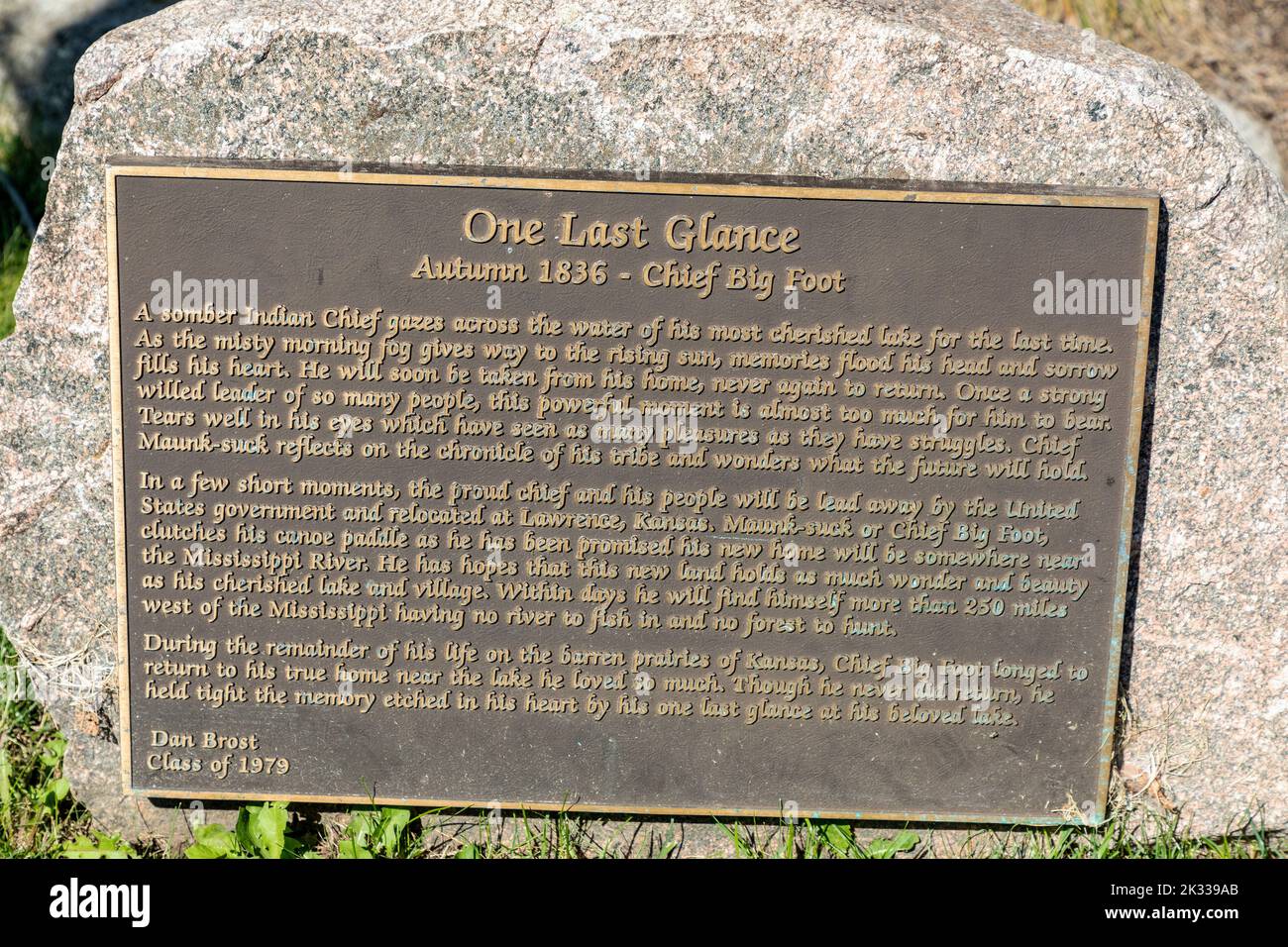 Stone with metal plate inscription to Chief Big Foot, Potawatomi Indian ...