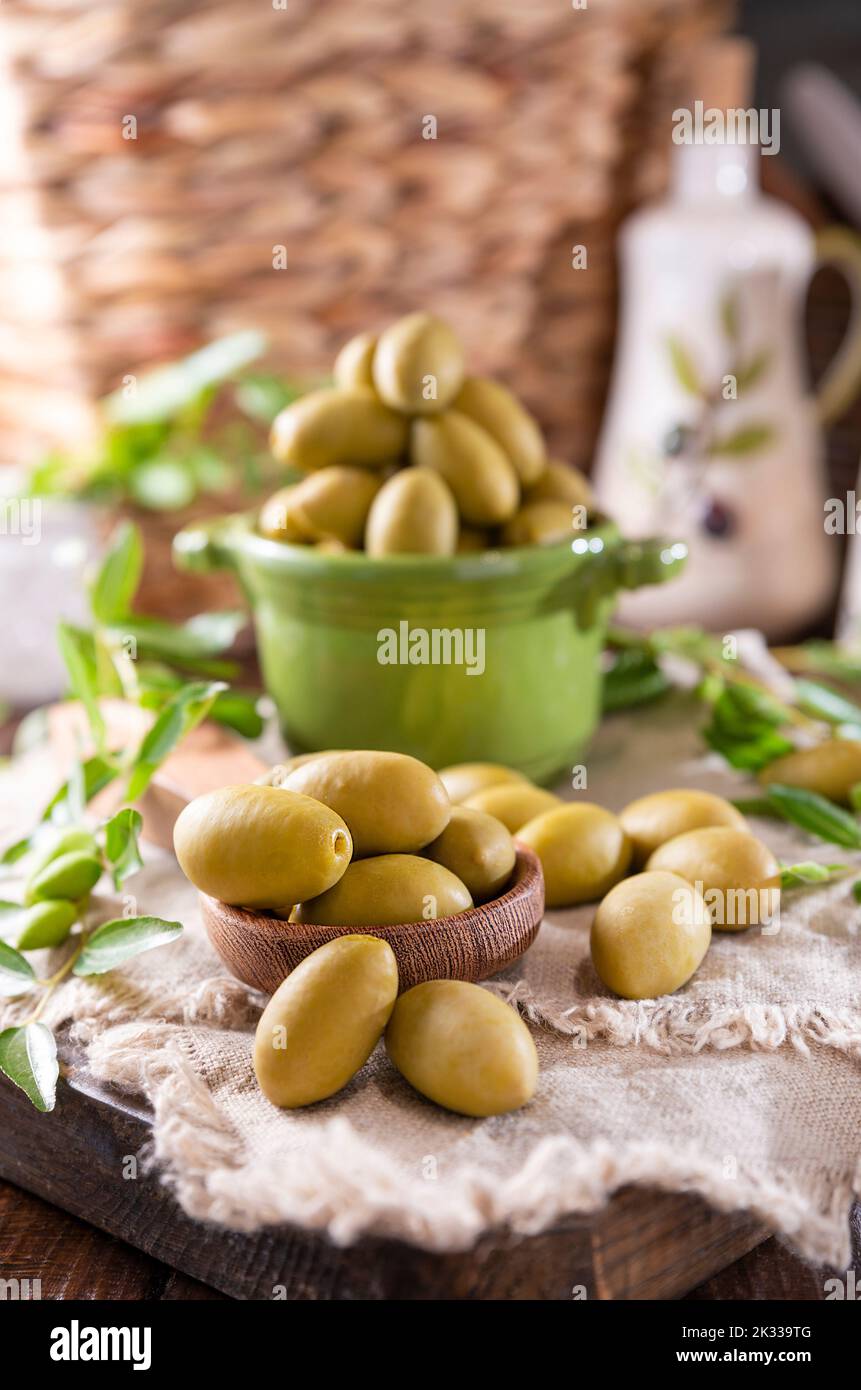 Large green olives in cup hi-res stock photography and images - Alamy