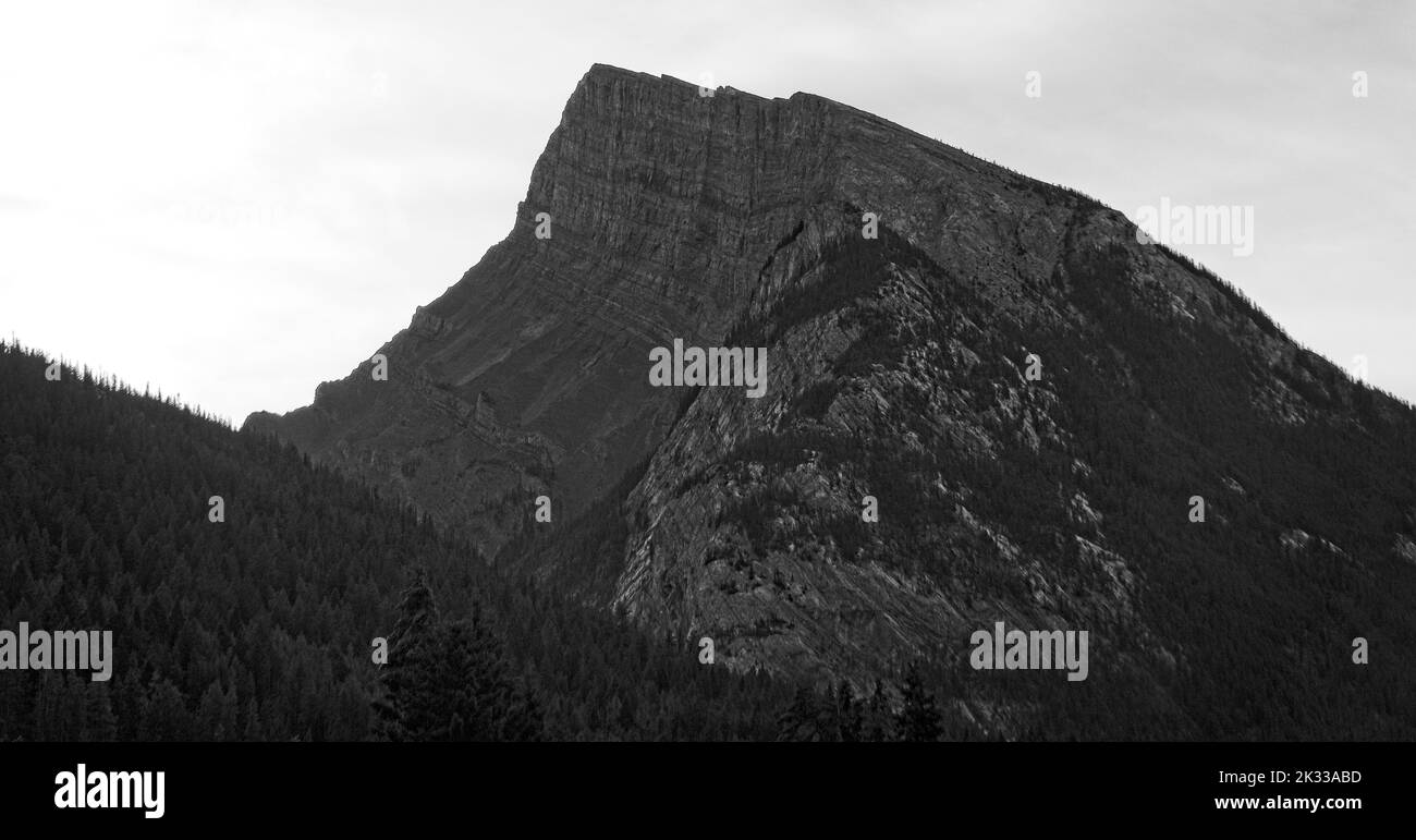 Black-and-white Mount Rundle Banff Alberta Stock Photo - Alamy