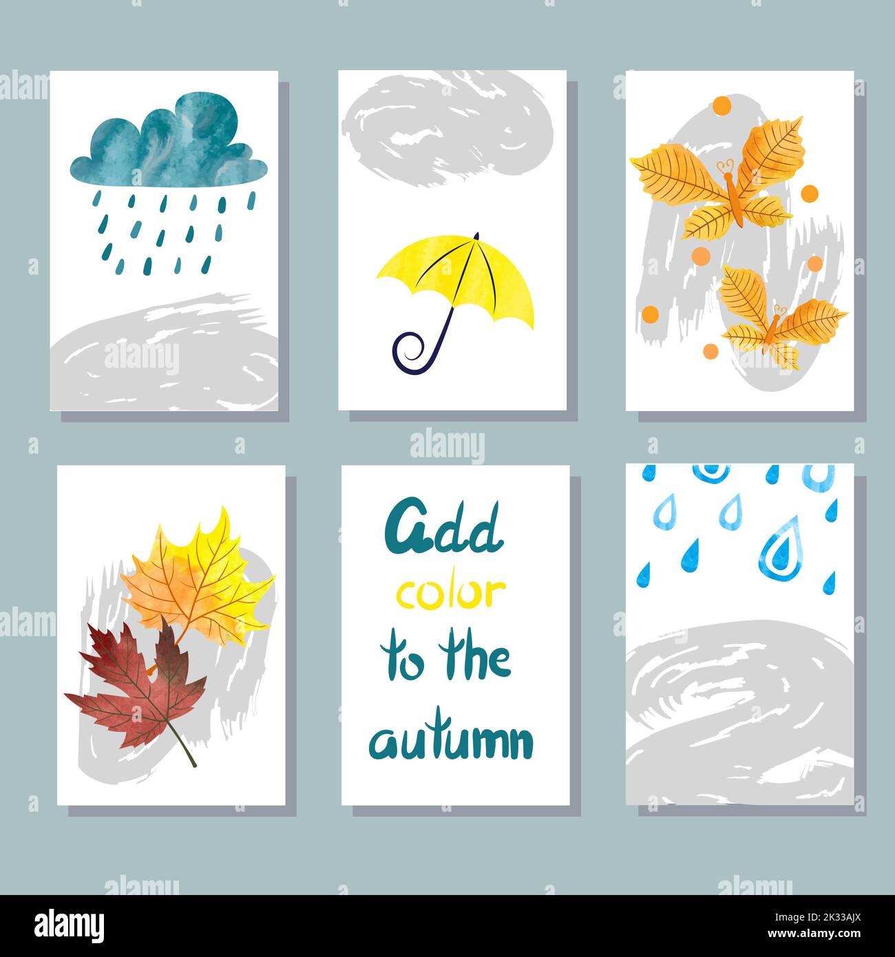 Fall set. Autumn card design template with watercolor decorative ...