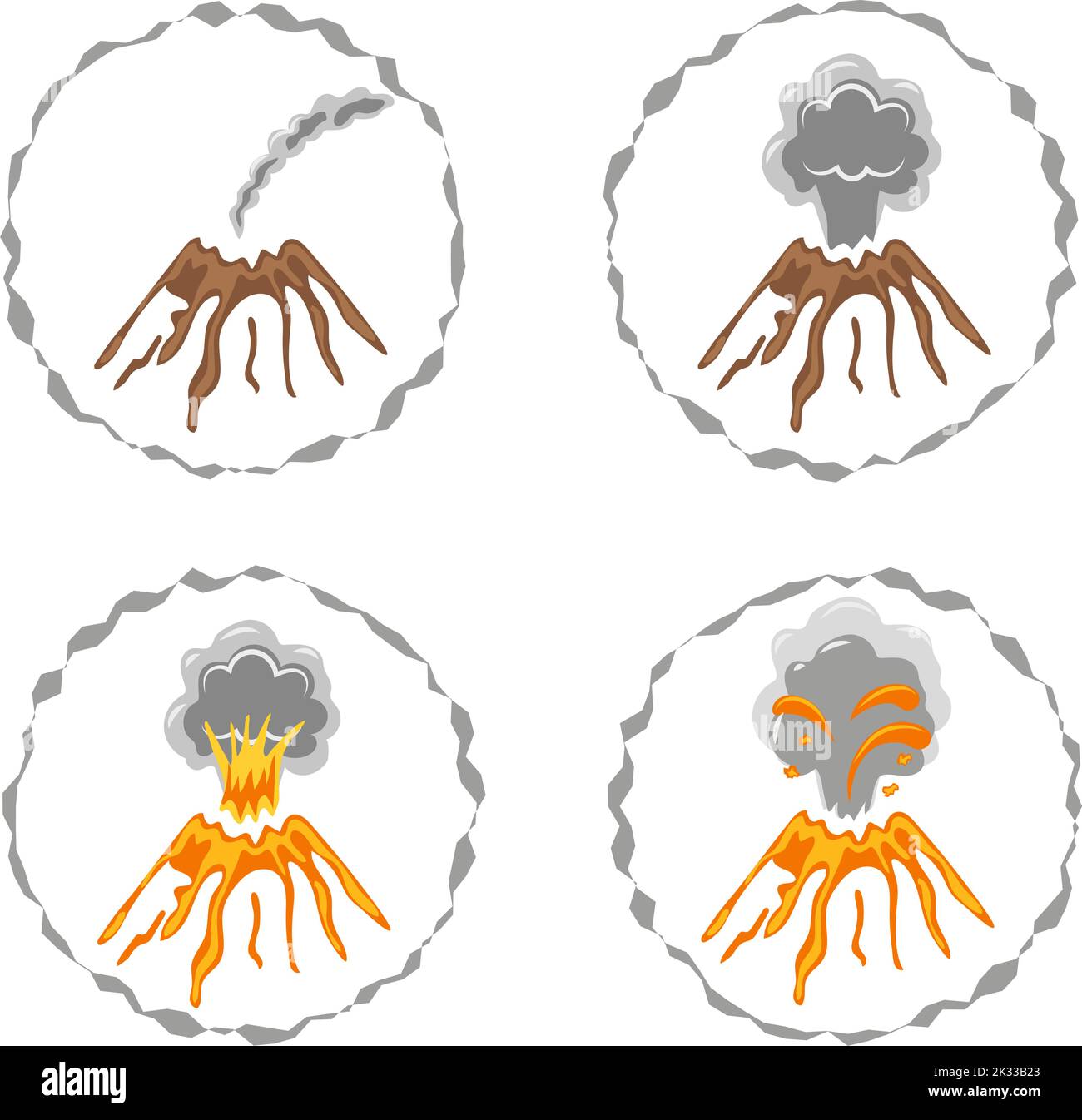 Set of volcano logos isolated on white. Different stages of volcano ...