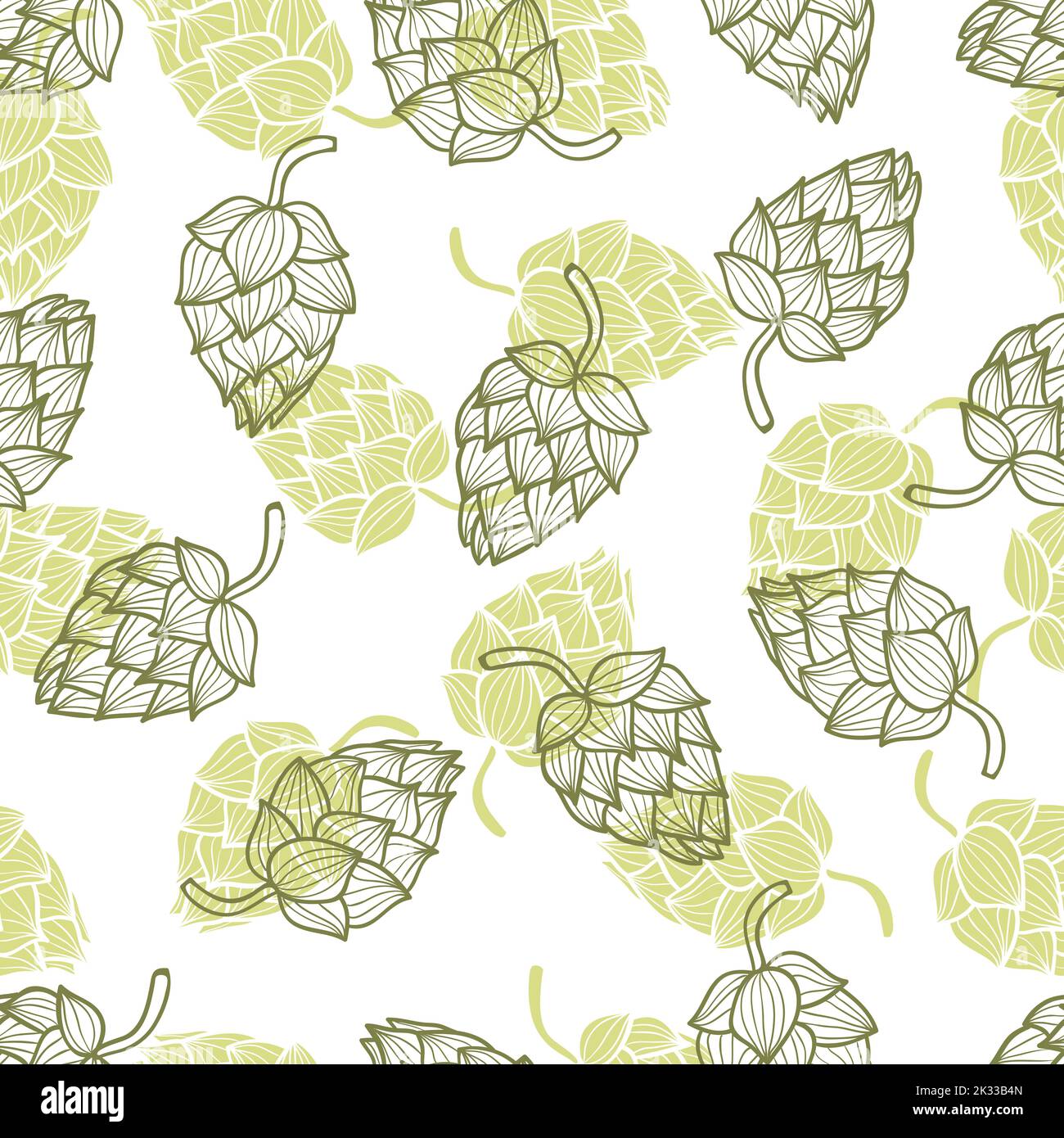 Hand drawn hops seamless pattern. Vector background with hop cones ...
