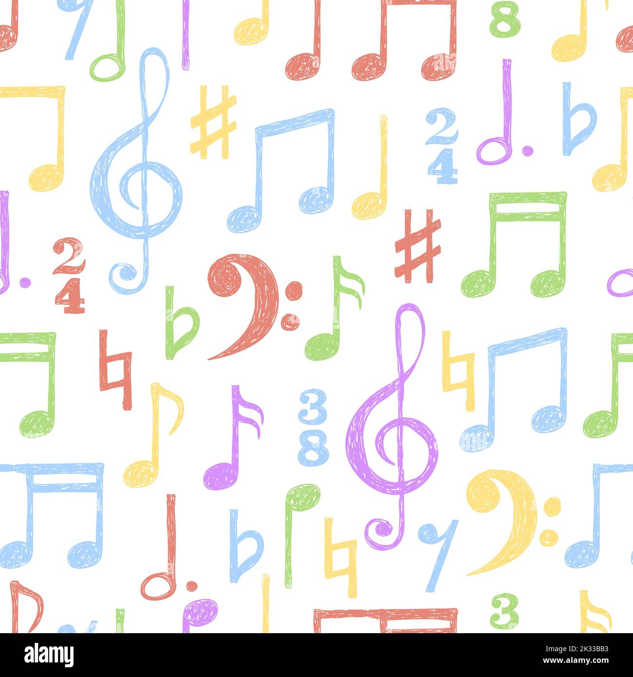 Colorful hand drawn music notes seamless pattern. Vector musical ...
