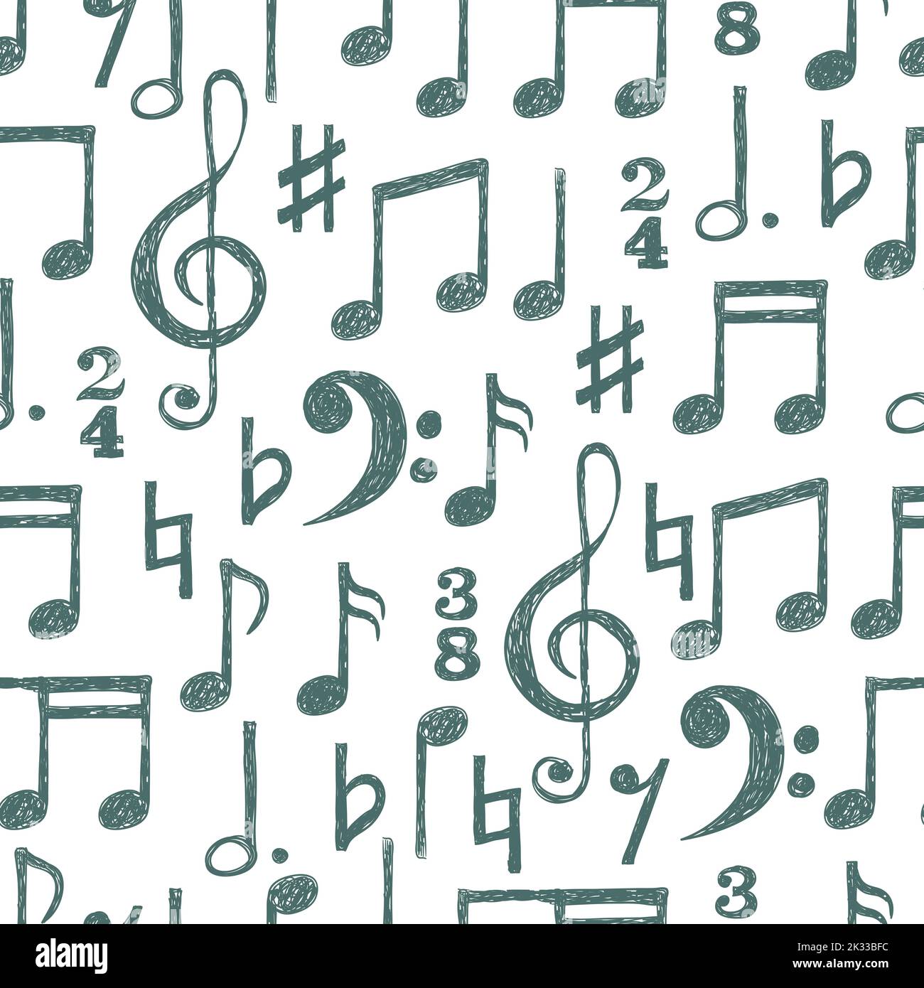 Hand drawn music notes seamless pattern. Vector musical background in ...