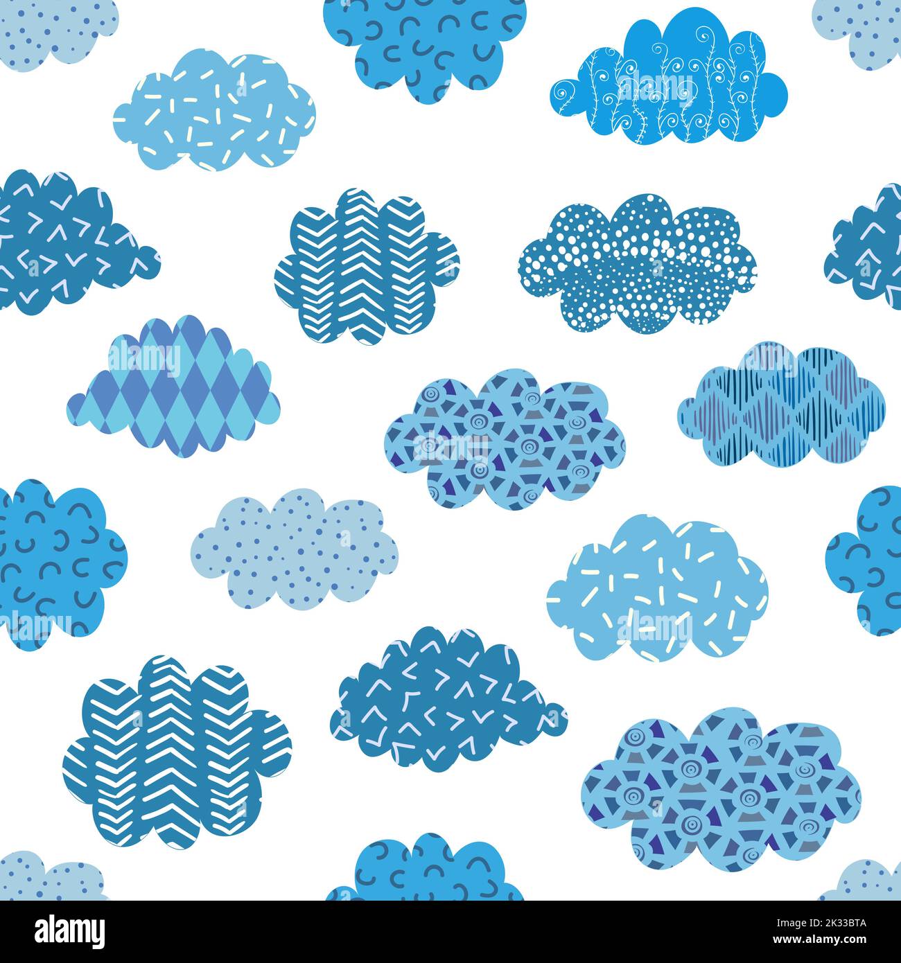 Doodle blue clouds seamless pattern. Vector background with abstract ...