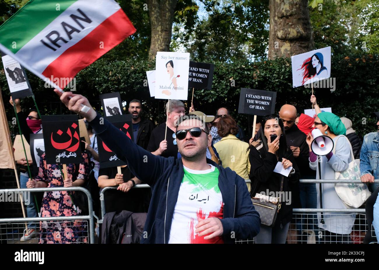 Iranian Embassy, London, UK. 24th Sept 2022. Protesters opposite the ...