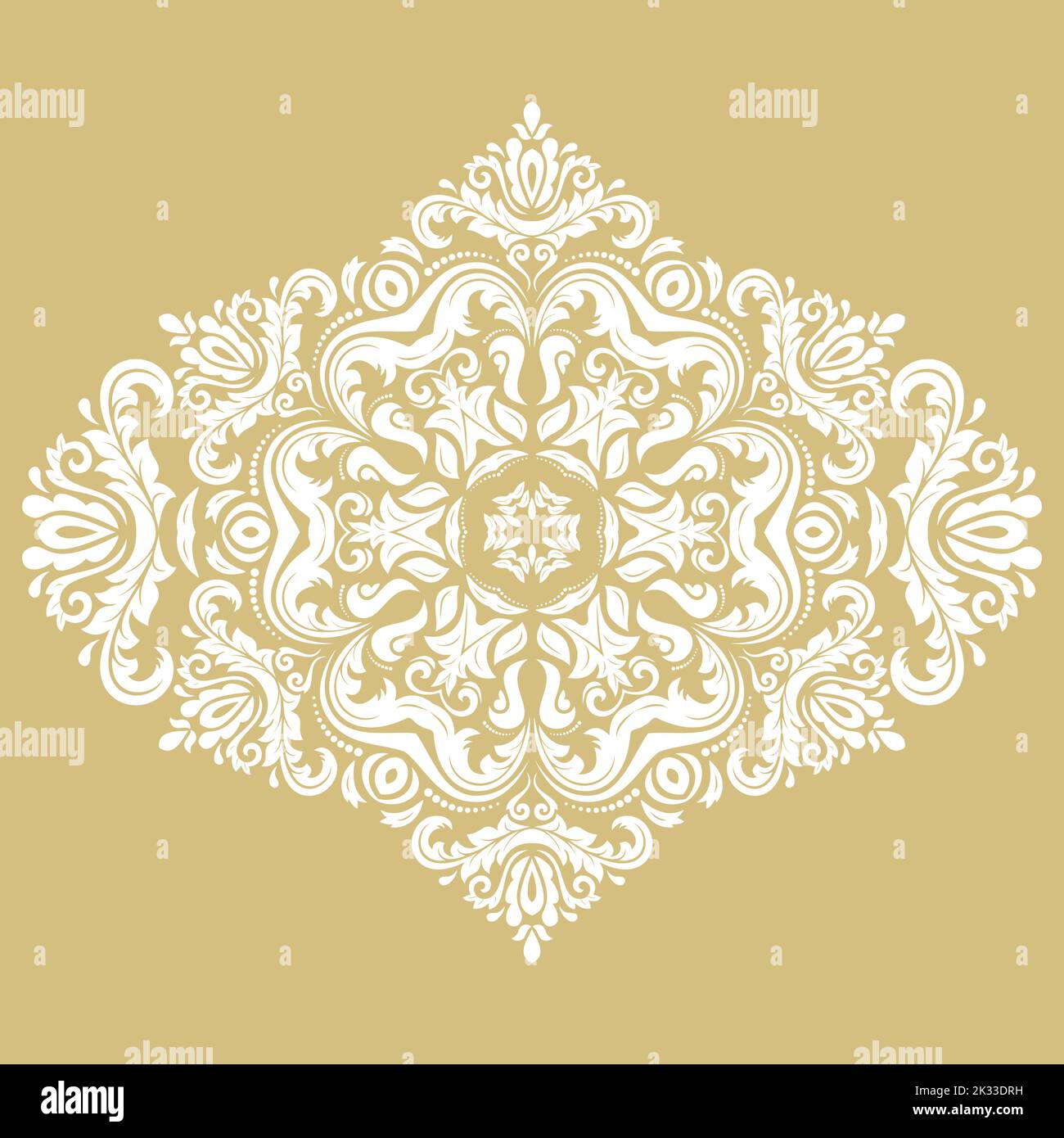 Oriental golden and white vector ornament with arabesques and floral elements. Traditional ...
