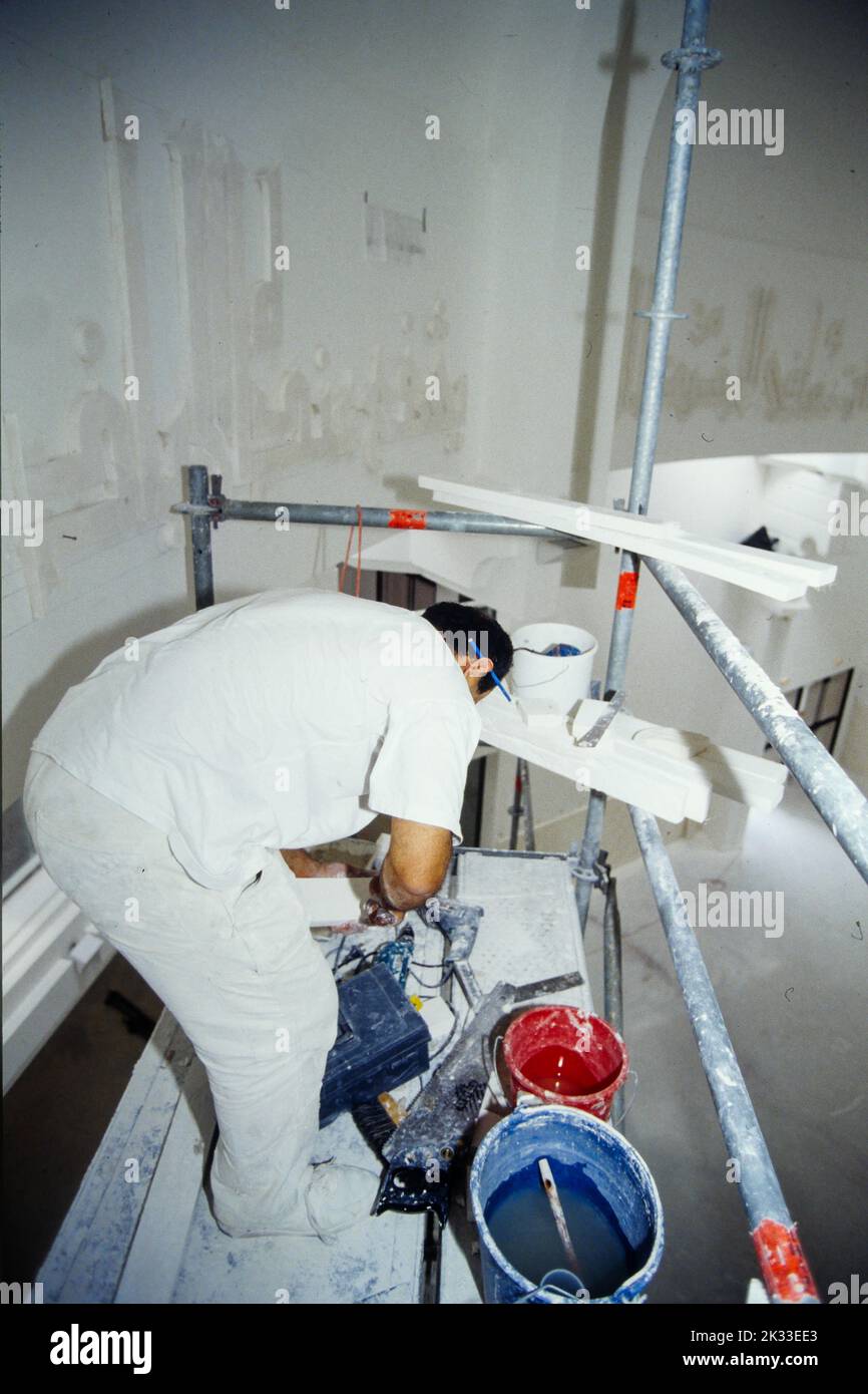 Construction site of Lyons Great Mosque, masters staff and stucco at work, Bron, Rhone-Alps ...