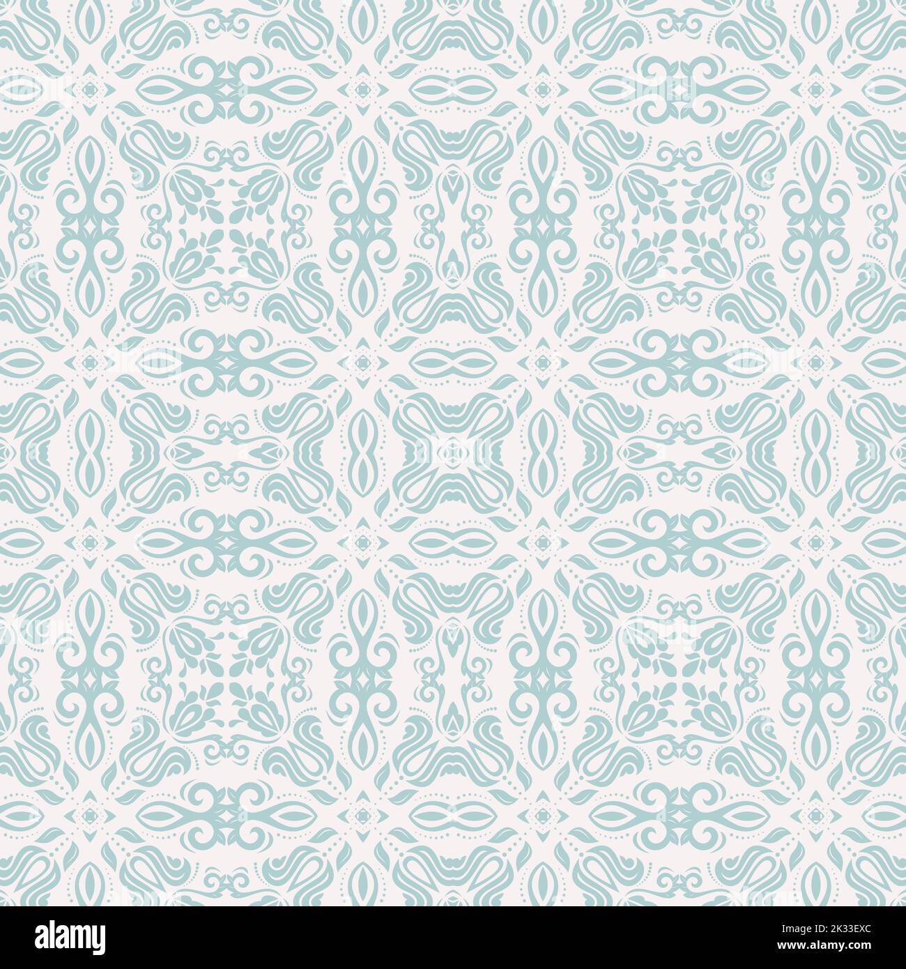 Classic seamless vector light blue and white pattern. Damask orient ...