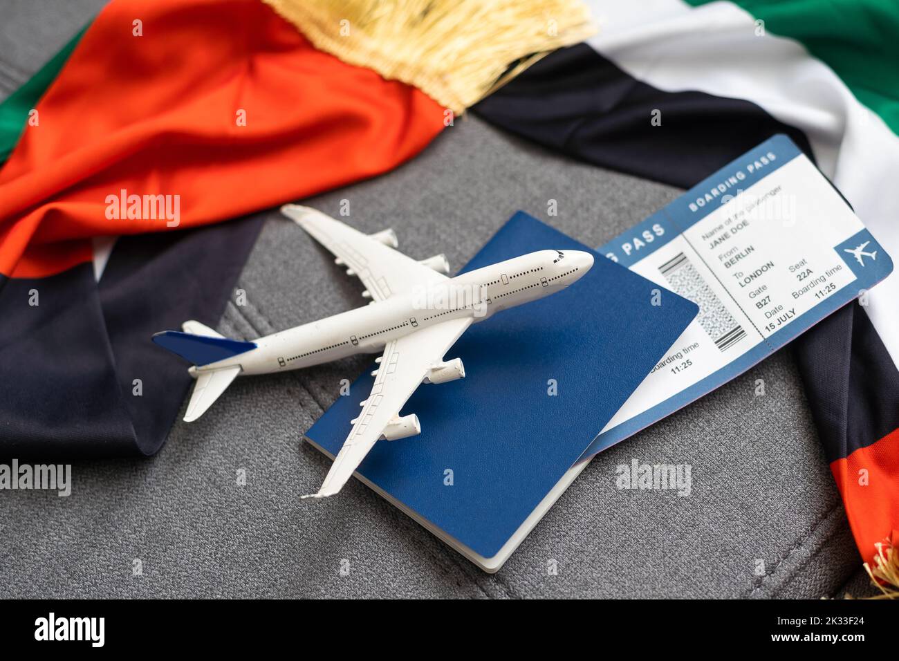 Passport of United Arab Emirates with national flag on the top of an ...