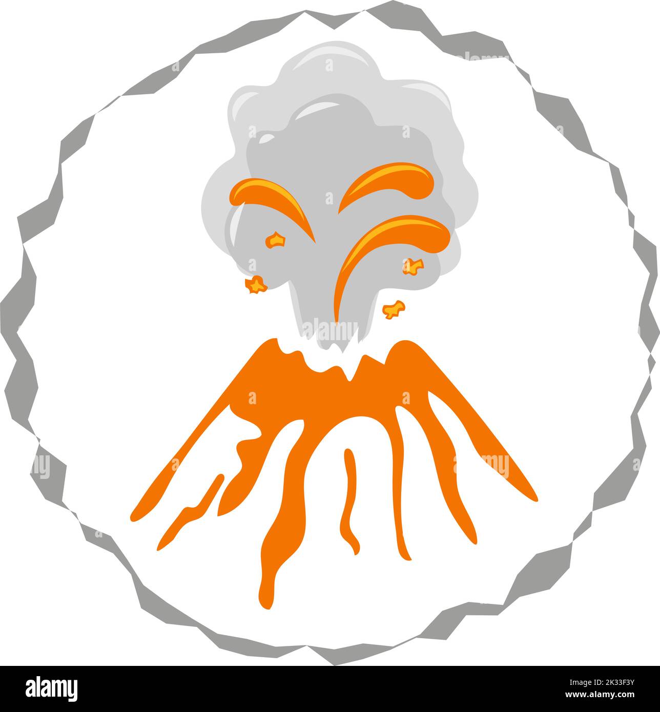 Volcano eruption. Round vector logo illustration isolated on white ...