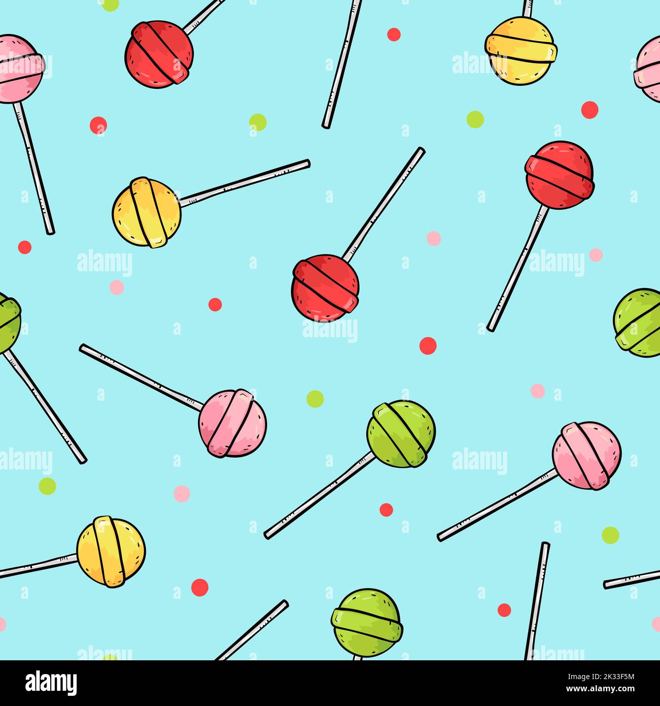 Round cartoon lollipops seamless pattern. Vector colorful candy ...