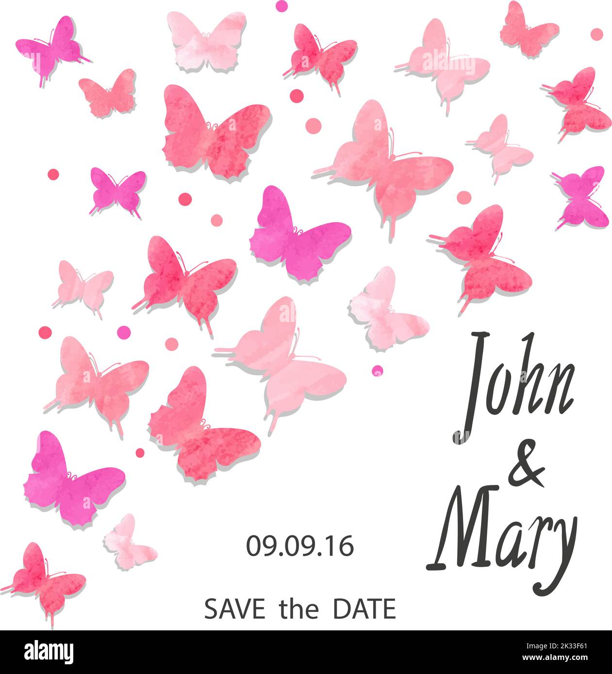 Wedding invitation design with watercolor butterflies. Vector ...
