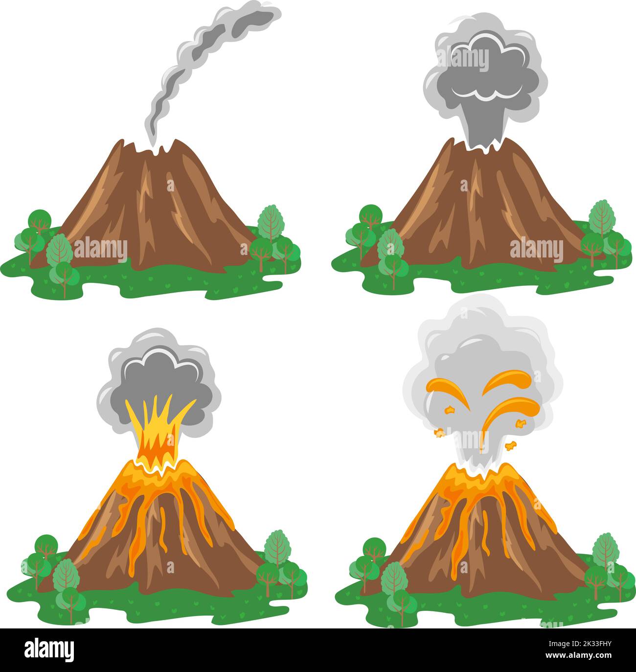 Vector set of volcano eruption illustrations isolated on white ... Vector set of volcano eruption illustrations isolated on white ...