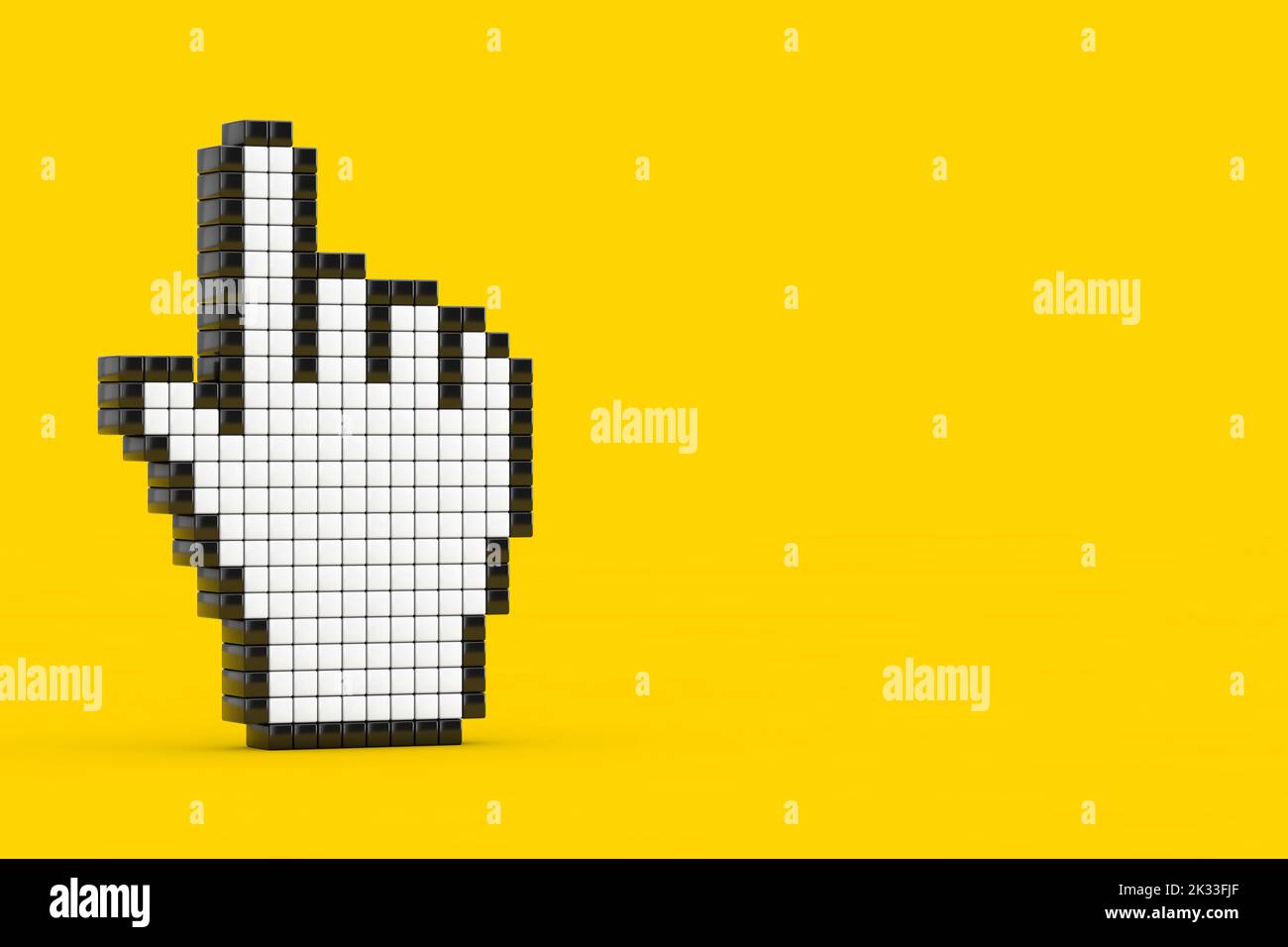 Pixel Hand Cursor Icon on a yellow background. 3d Rendering Stock Photo ...